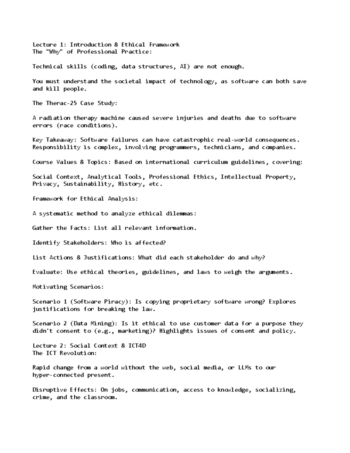 SEP Notes: Ethical Frameworks in Professional Practice - CSC2002S - Studocu