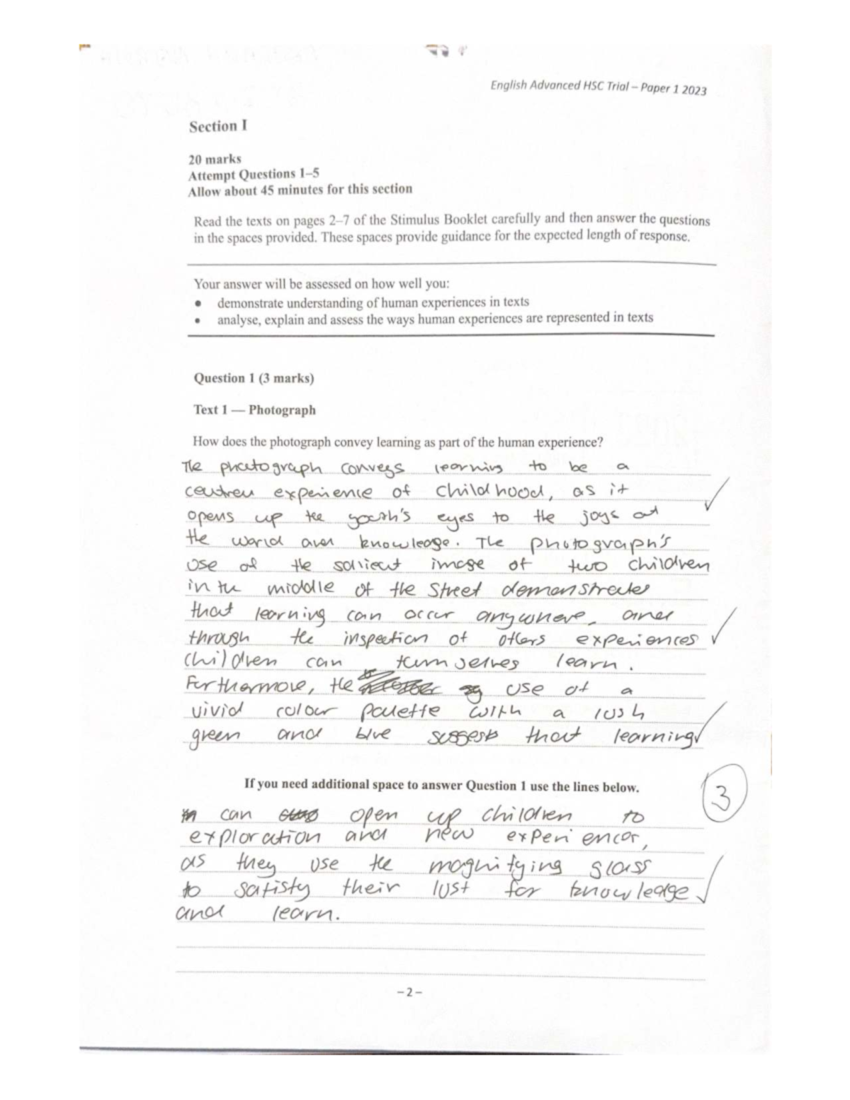 English Advanced HSC Trial - Paper 1 2023 Analysis and Responses - Studocu