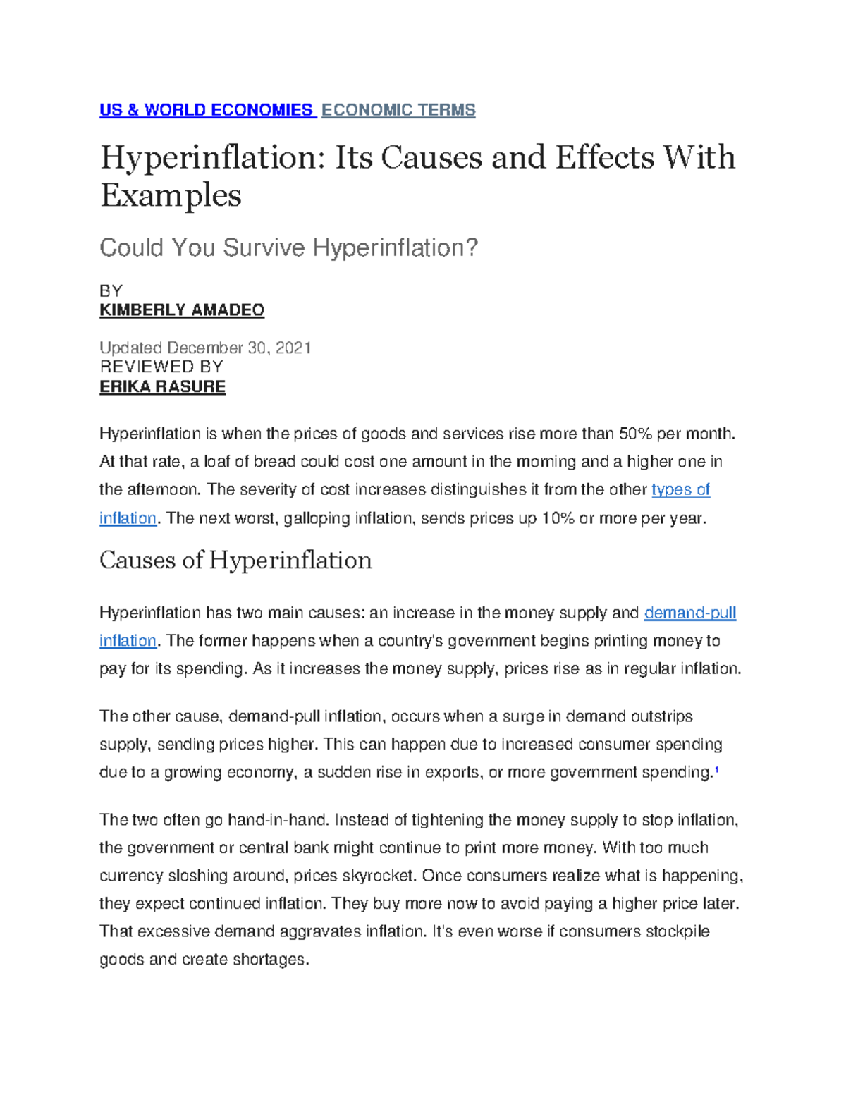 Economic Terms: Understanding Hyperinflation and Its Impact - Studocu