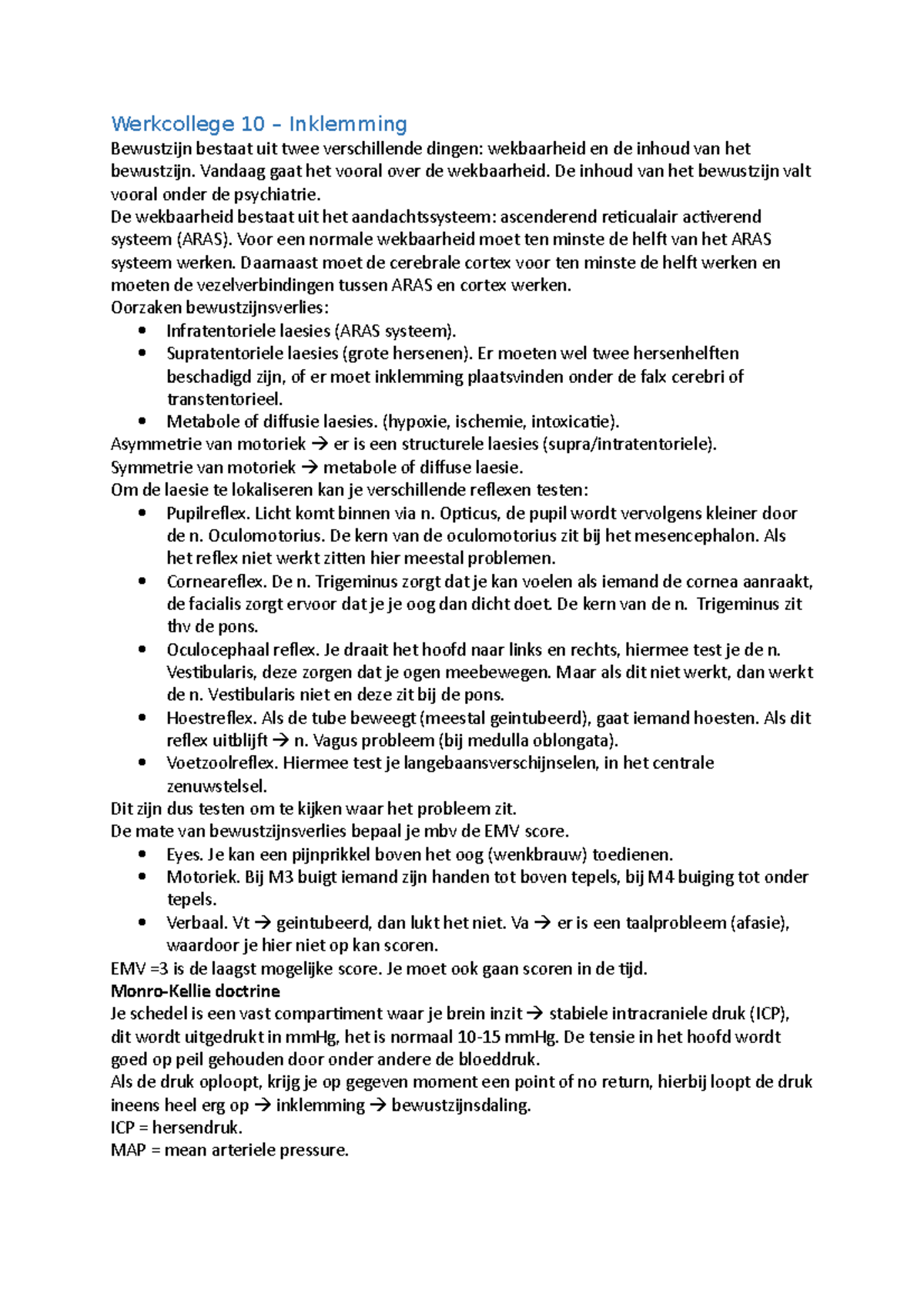 Aantekeningen Werkcollege Inklemming - Werkcollege 10 – Inklemming ...