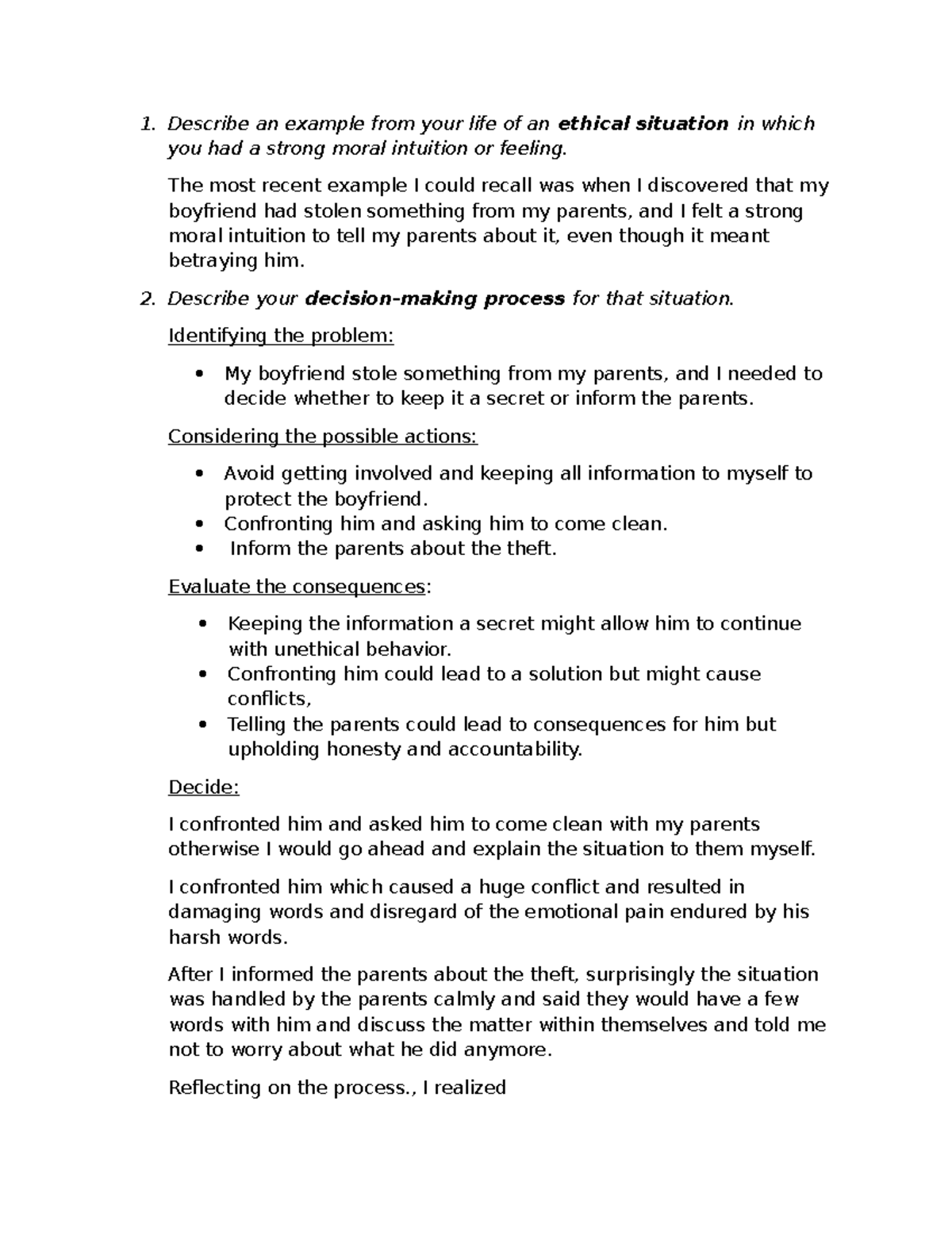 Ethical Reflection Journal: A Personal Moral Dilemma Experience - Studocu