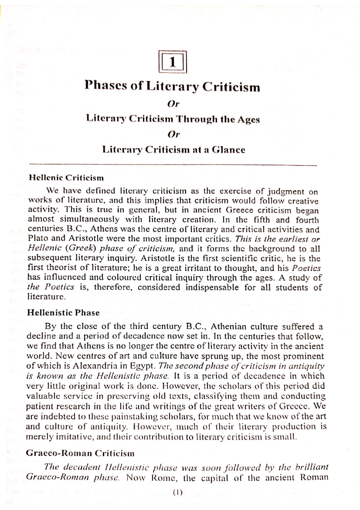 Phases of literary criticism - M A English Language and Literature ...