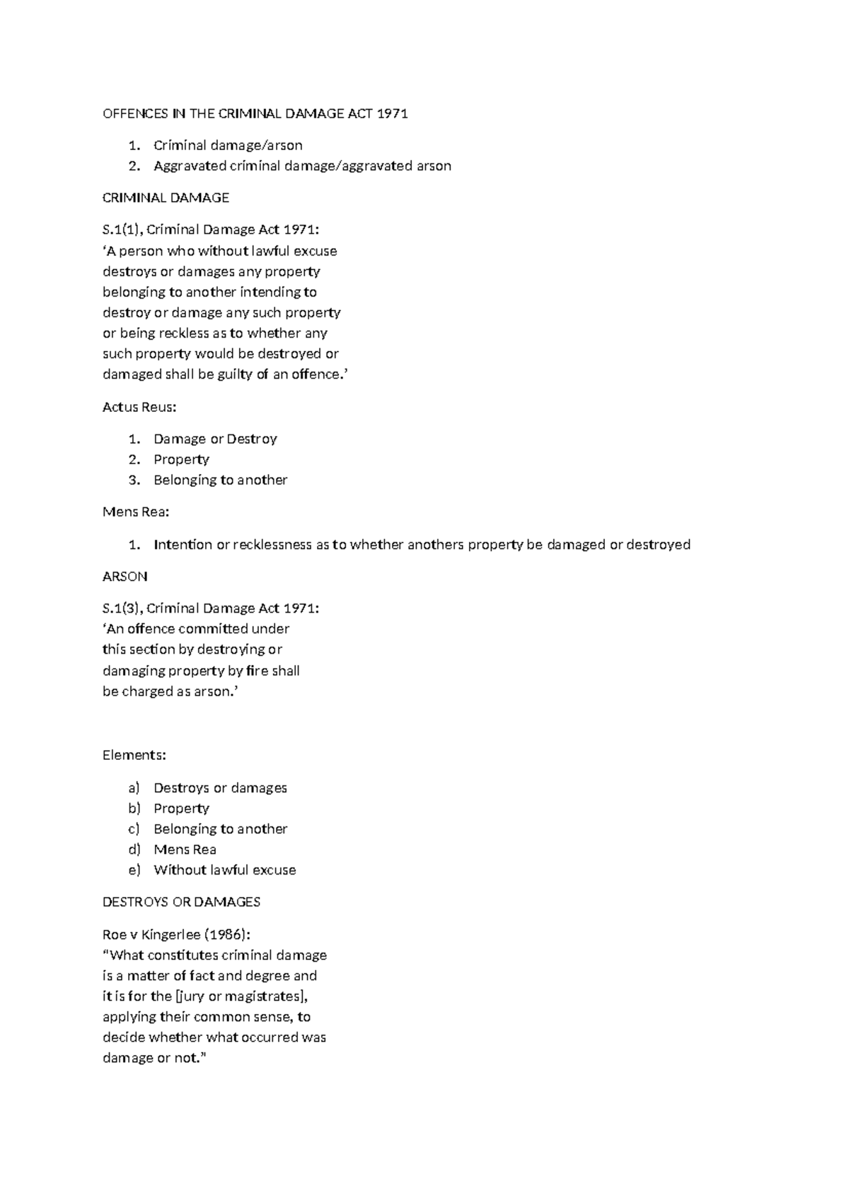 Criminal Damage Act 1971: Key Offences & Defences Explained - Studocu