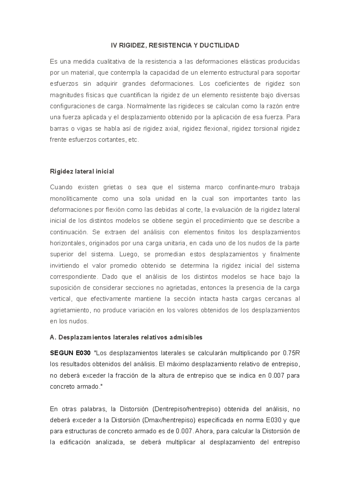 la rigidez en las estructuras - IV RIGIDEZ, RESISTENCIA Y DUCTILIDAD Es ...
