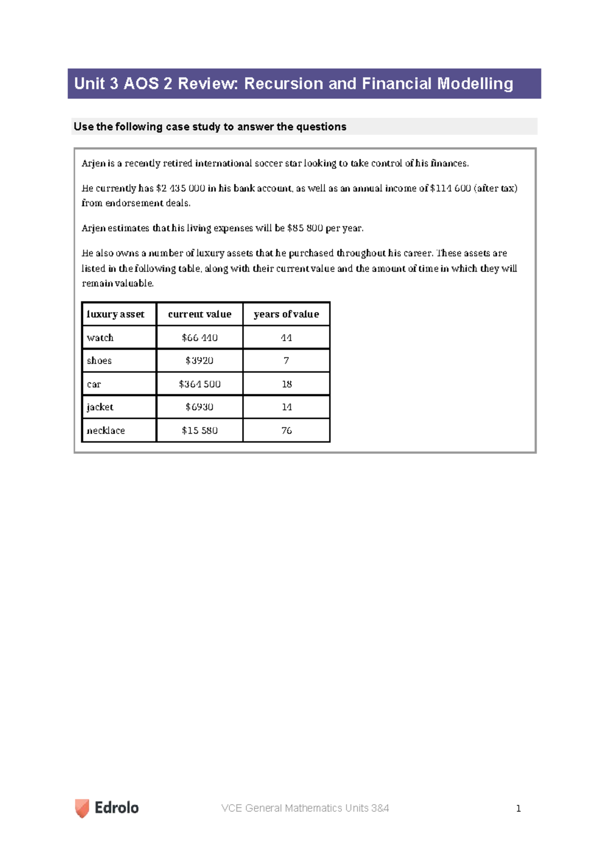 VCE General Mathematics Unit 3 AOS 2 Review: Recursion & Financial ...