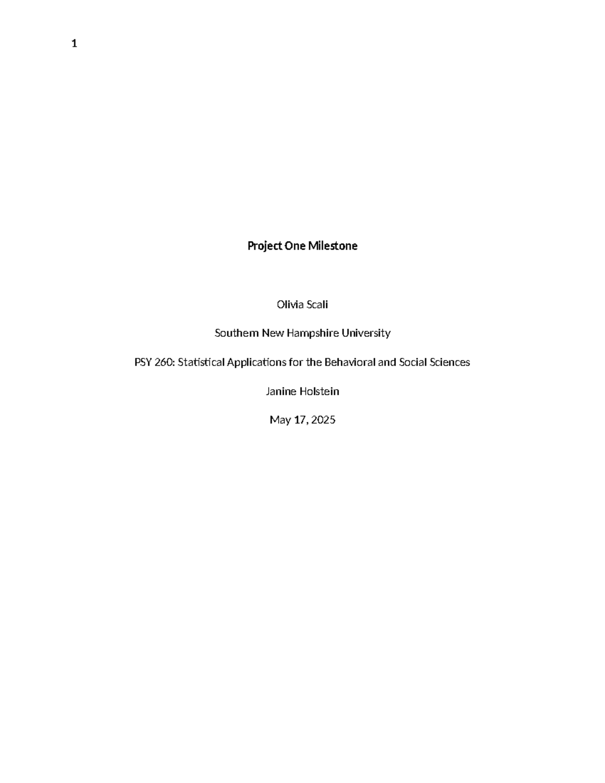 PSY 260 Project One Milestone: Scales of Measurement & Statistics - Studocu