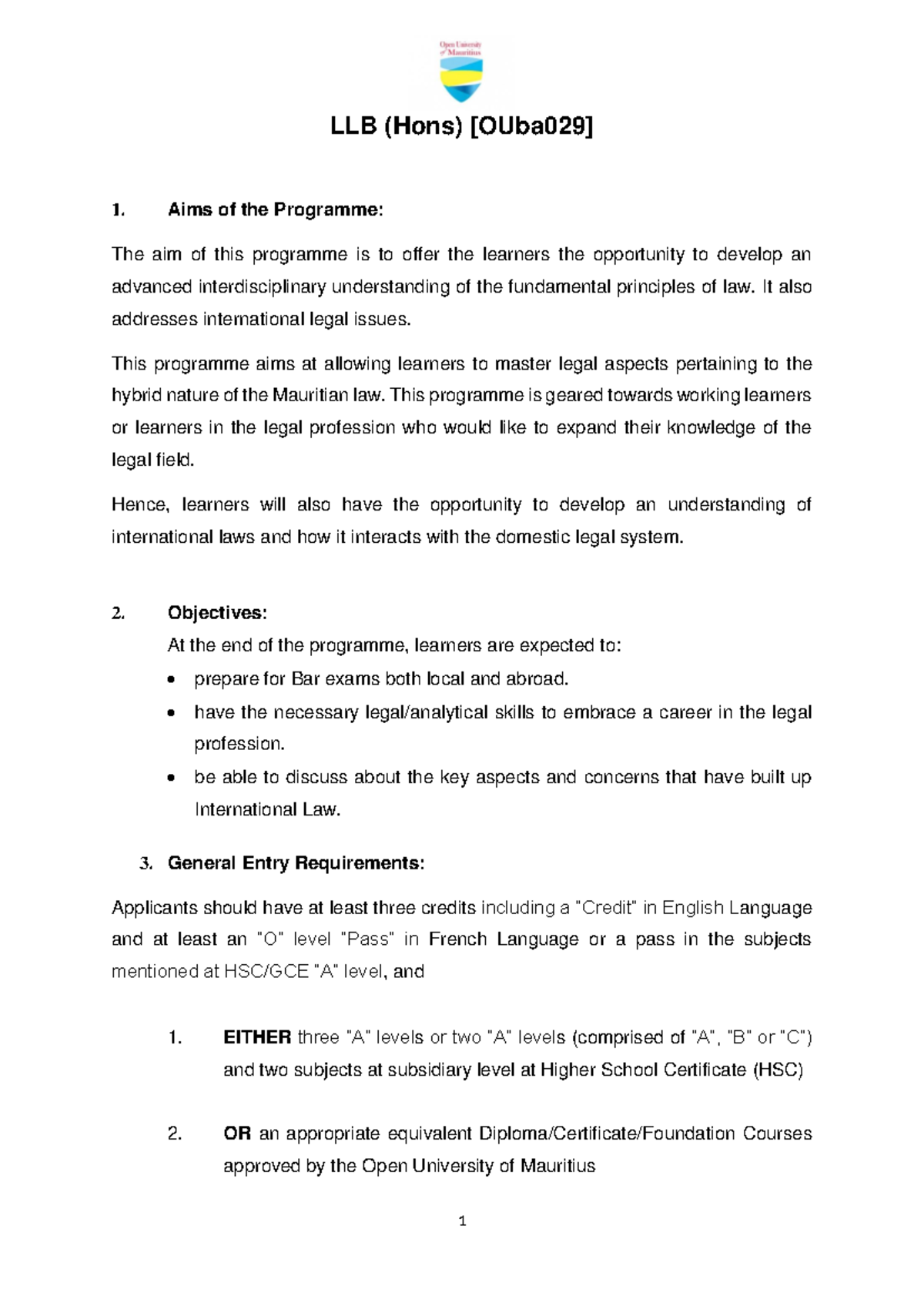 LLB (Hons) Programme Overview and Entry Requirements [OUba029] - Studocu