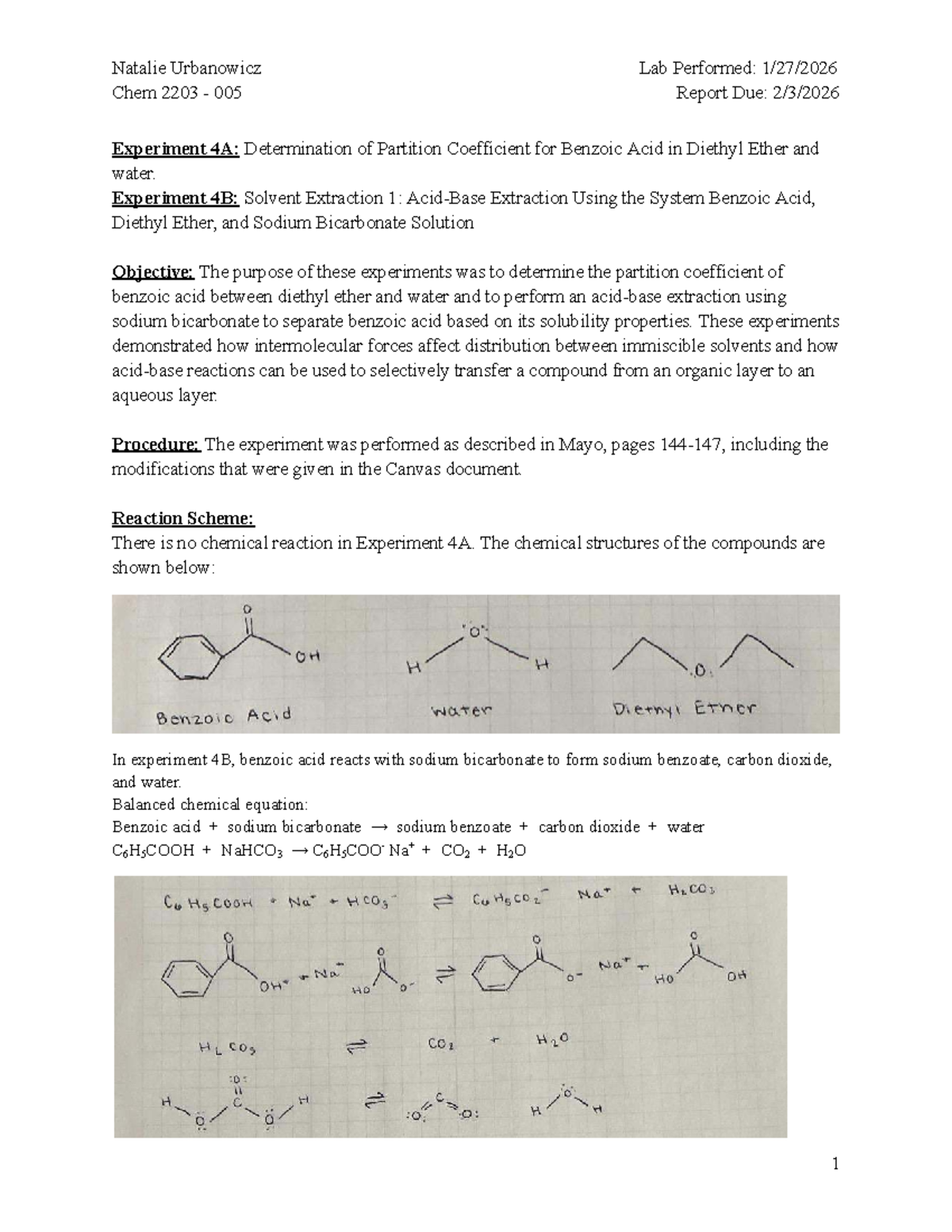 Chem 2203 Lab Report: Partition Coefficient & Solvent Extraction ...