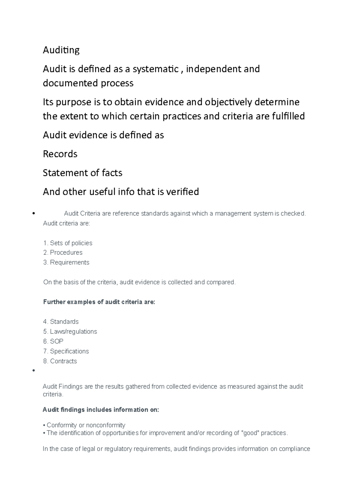 Auditing - Auditing Audit is defined as a systematic , independent and ...