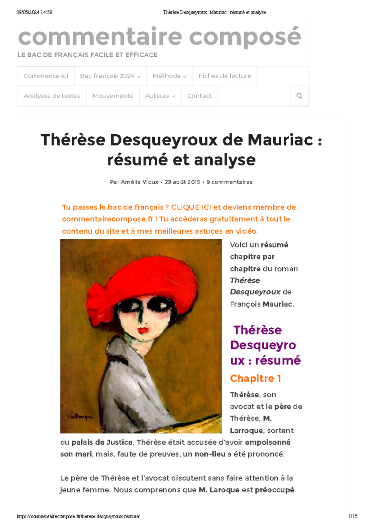 Thérèse Desqueyroux (Bac Français) : Résumé et Analyses Chapitre par ...