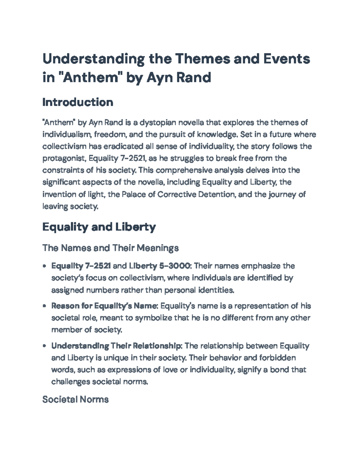 Thematic Analysis of Events in Ayn Rand's "Anthem" - EDRD 302 - Studocu