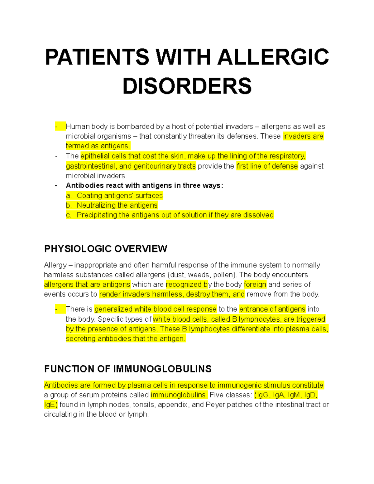 MS Second Semester Midterm: Overview of Allergic and Endocrine ...