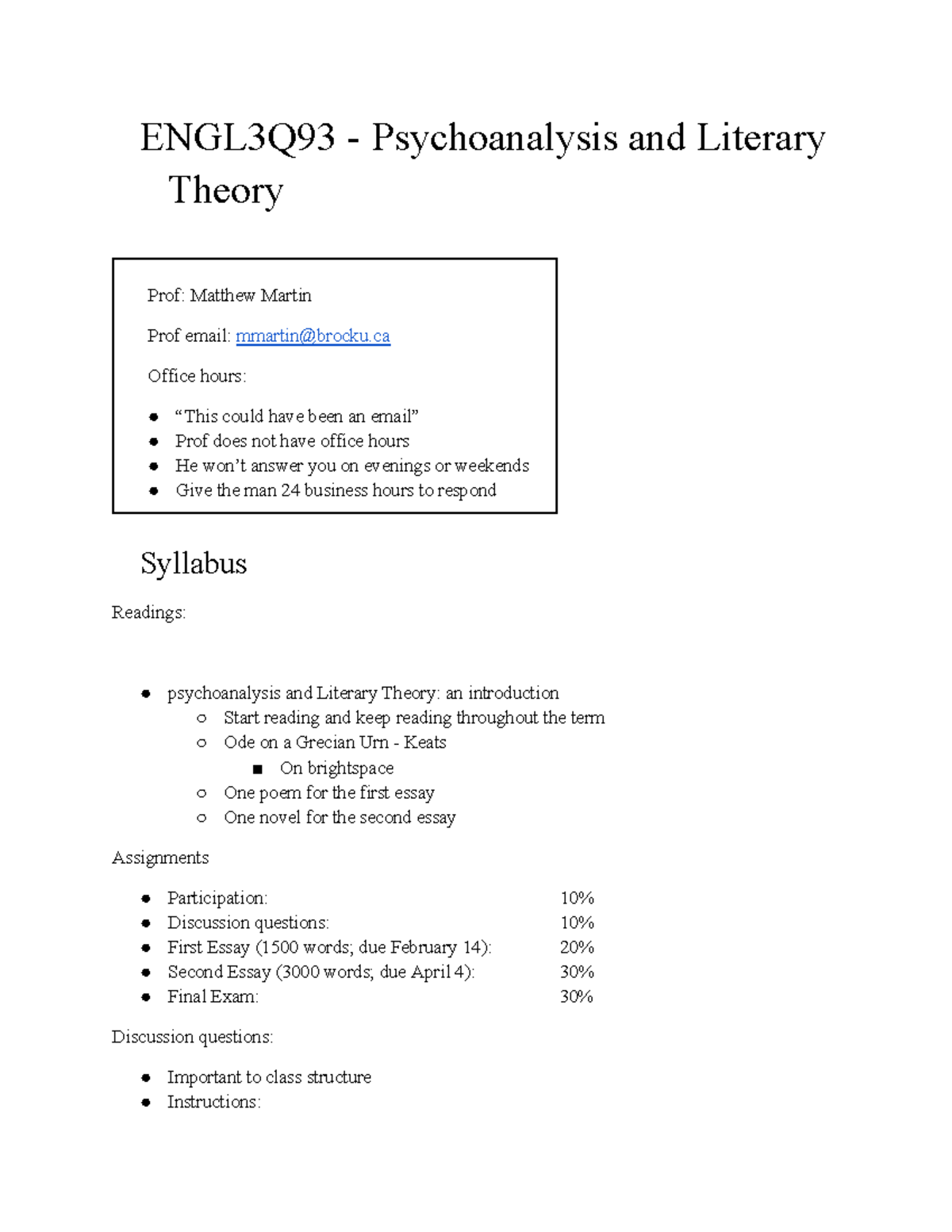 ENGL 3Q93 - Psychoanalysis and Literary Theory Lecture Notes - ENGL3Q93 ...