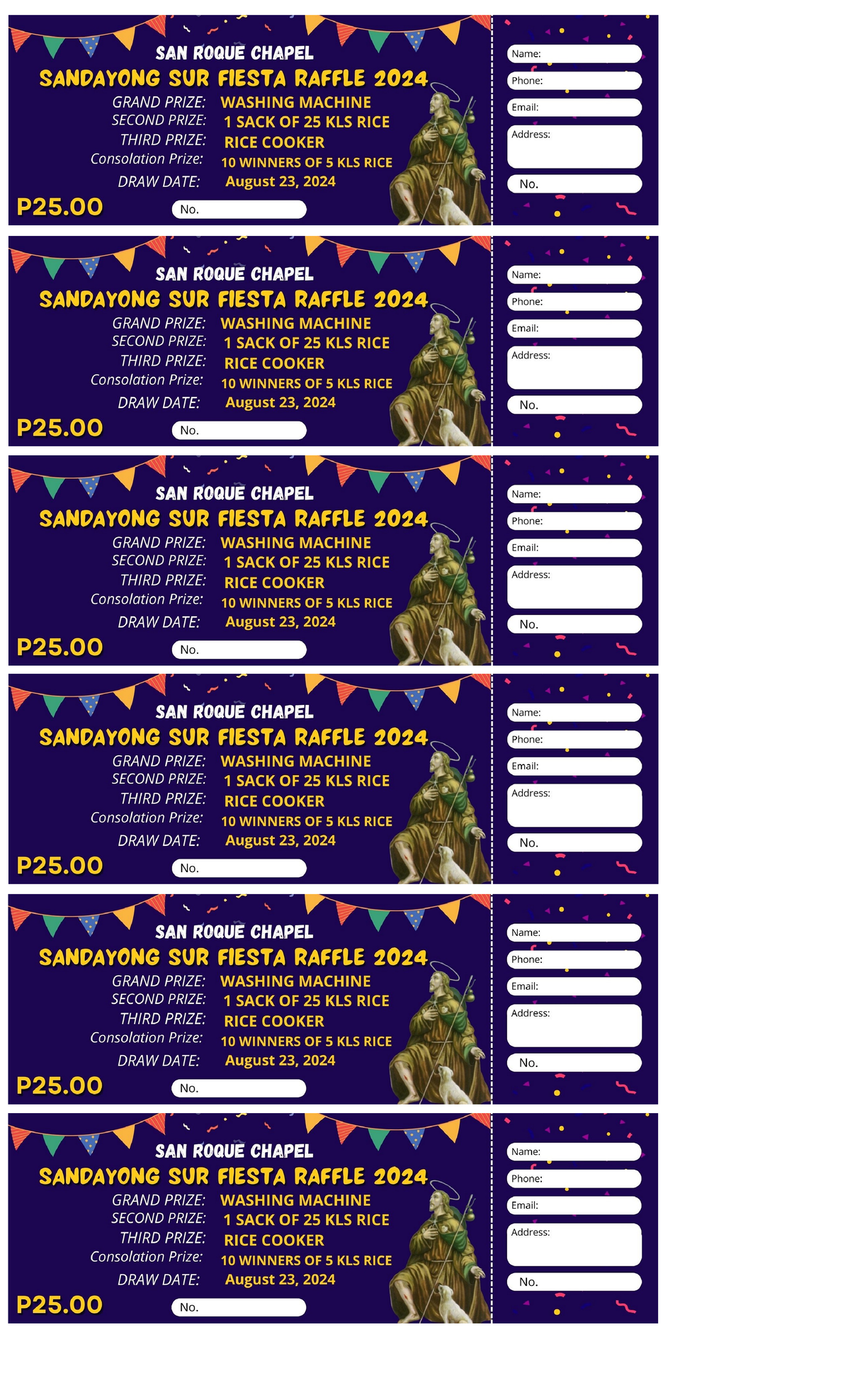 Raffle ticket - SAN ROQUE CHAPEL Name: SANDAYONG SUR FIESTA RAFFLE 2024 ...