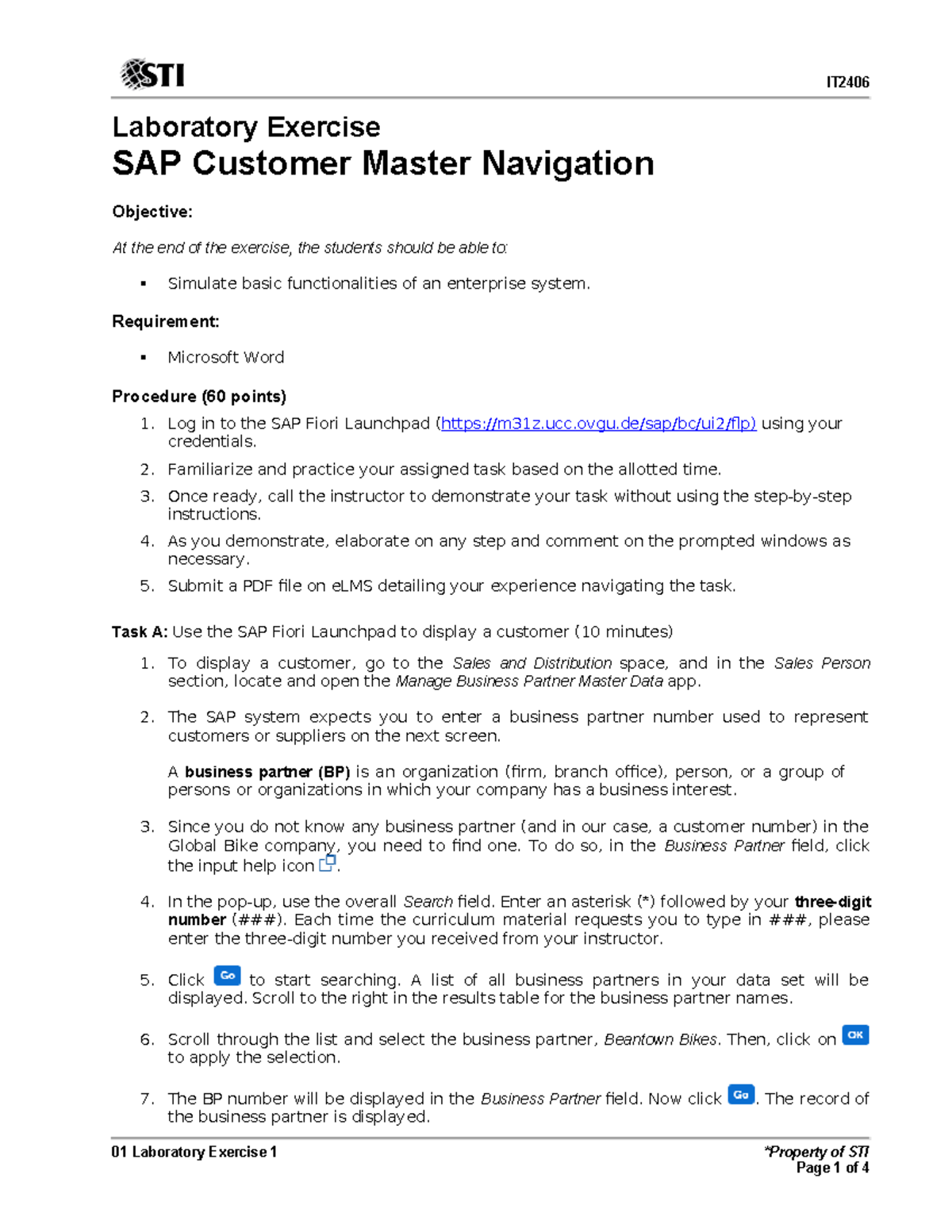 Laboratory Exercise 1: SAP Customer Master Navigation Guide - Studocu