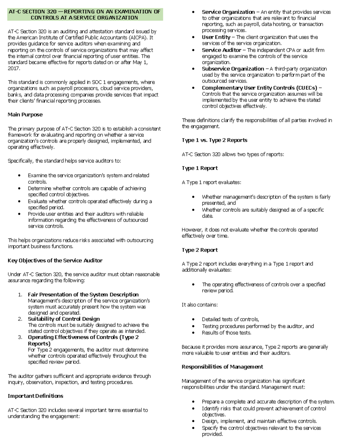 SOC Report on Examination of Controls at a Service Organization ...