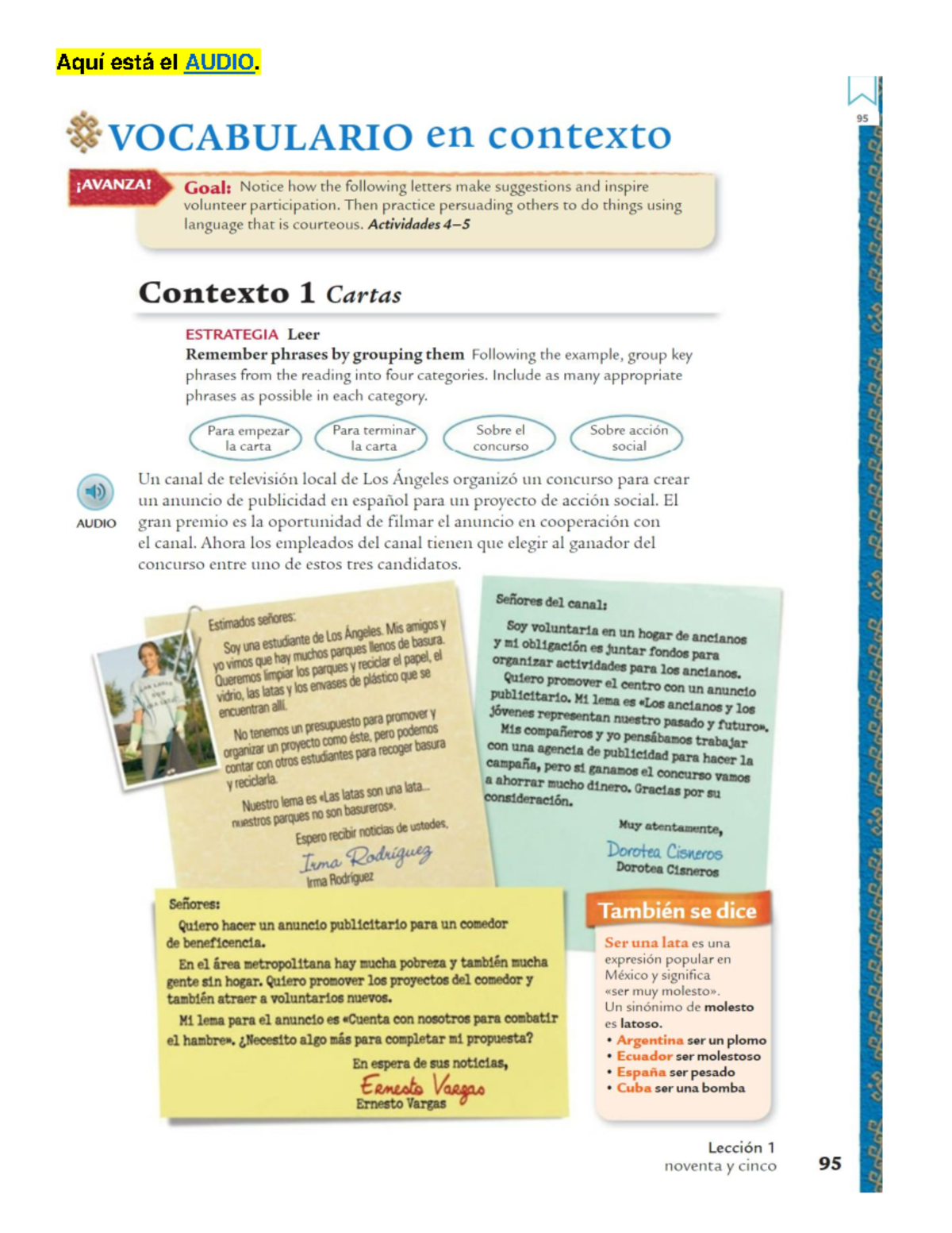 Libro de texto P95: Cartas y Vocabulario con Audio - Studocu