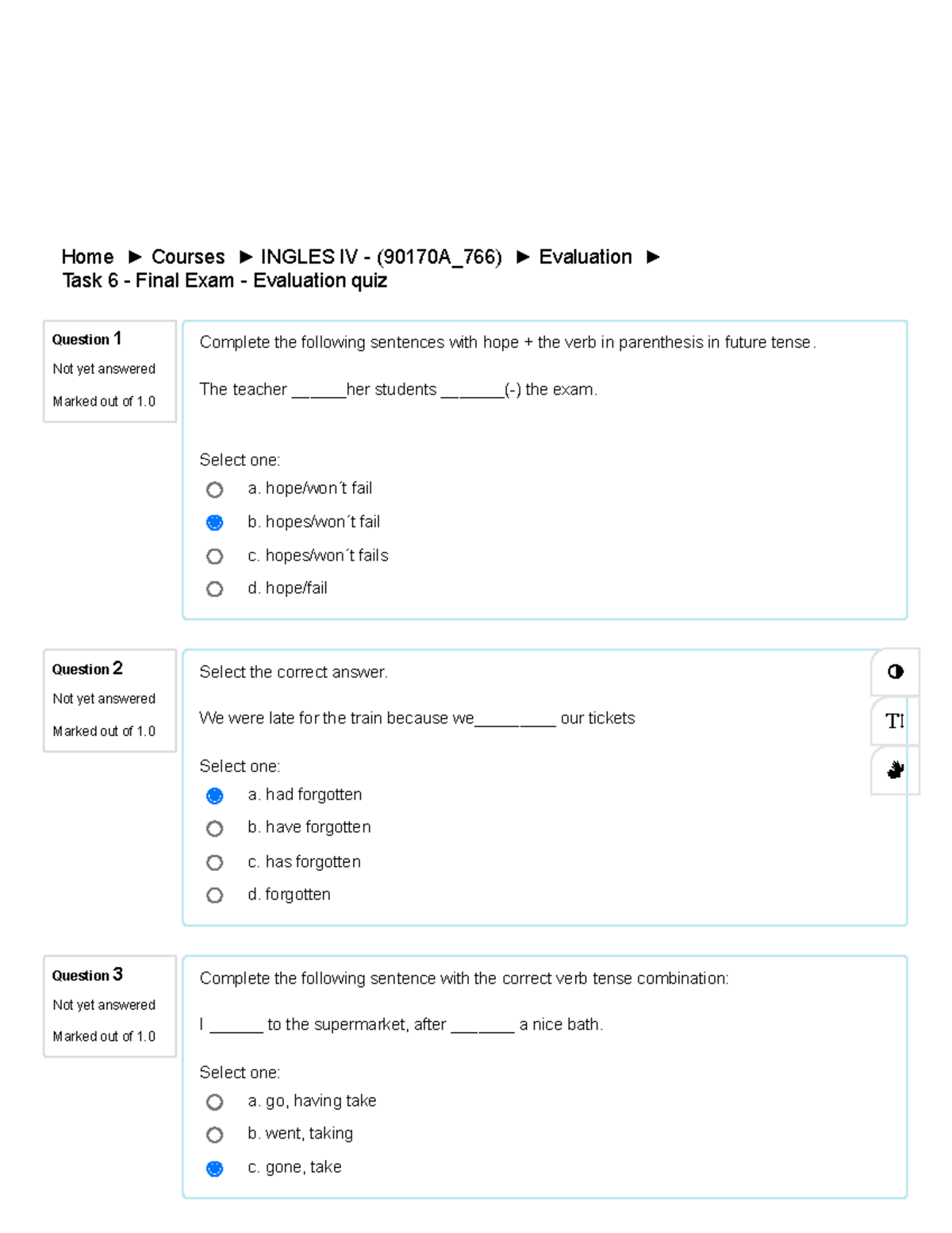 Task 6 - Final Exam - Evaluation quiz - Question 1 Not yet answered ...