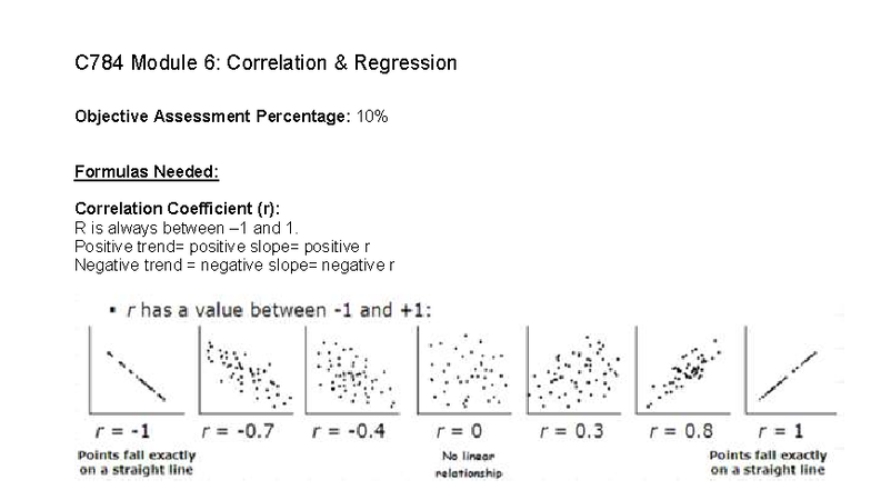 C784 Module 6: Correlation & Regression Assessment Notes - Studocu