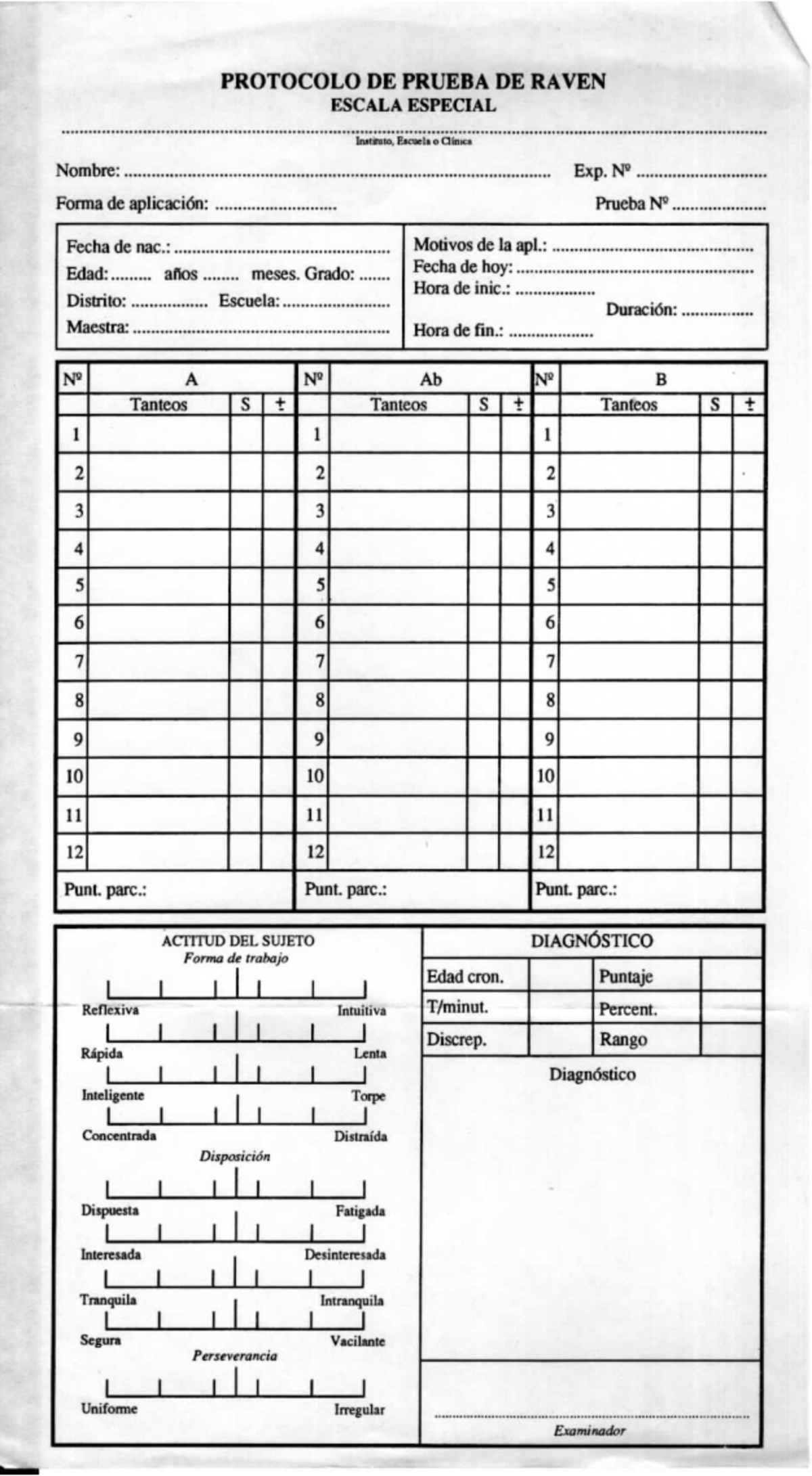 Protocolo y Clave de Corrección de Prueba de Raven - Escala Especial - Studocu