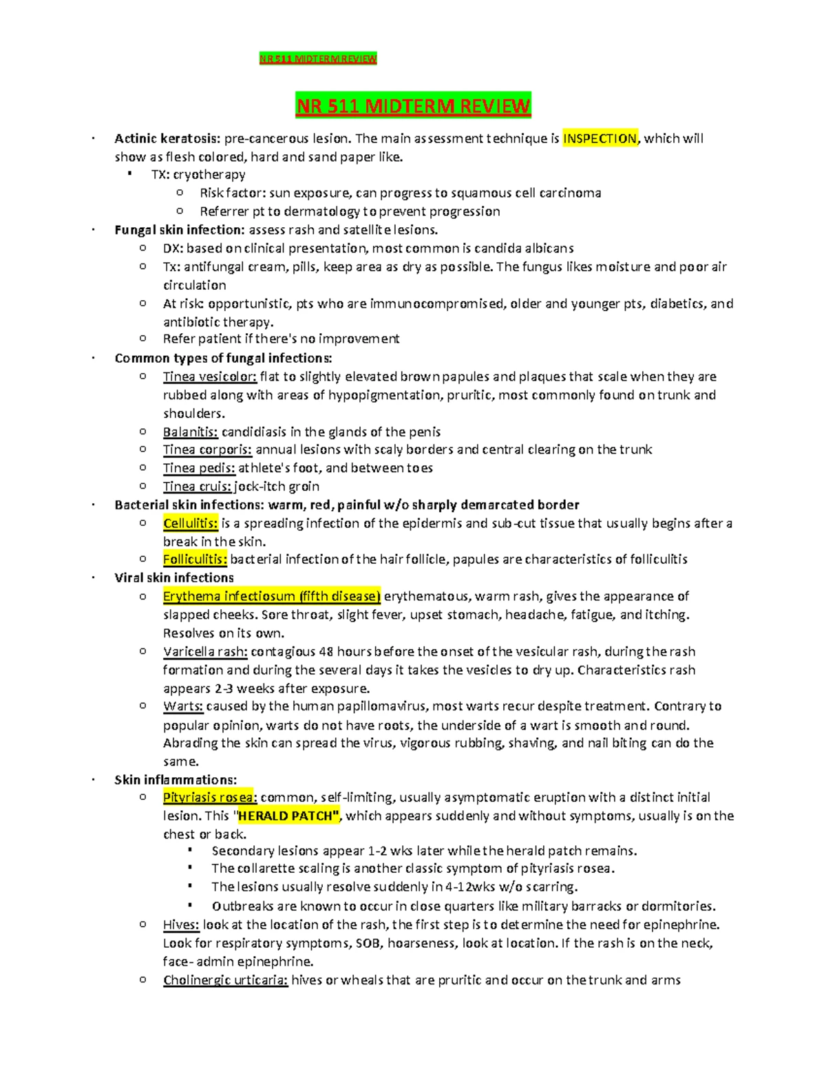 I-Human 511 Week 2: Case Study on Rash from Outdoor Activities - Studocu