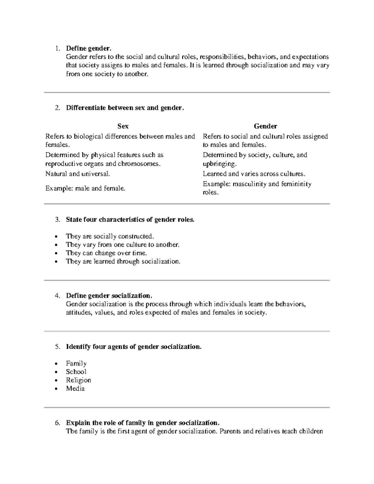 UCC 203 Exam: Gender Roles and Feminist Theories Revision Notes - Studocu