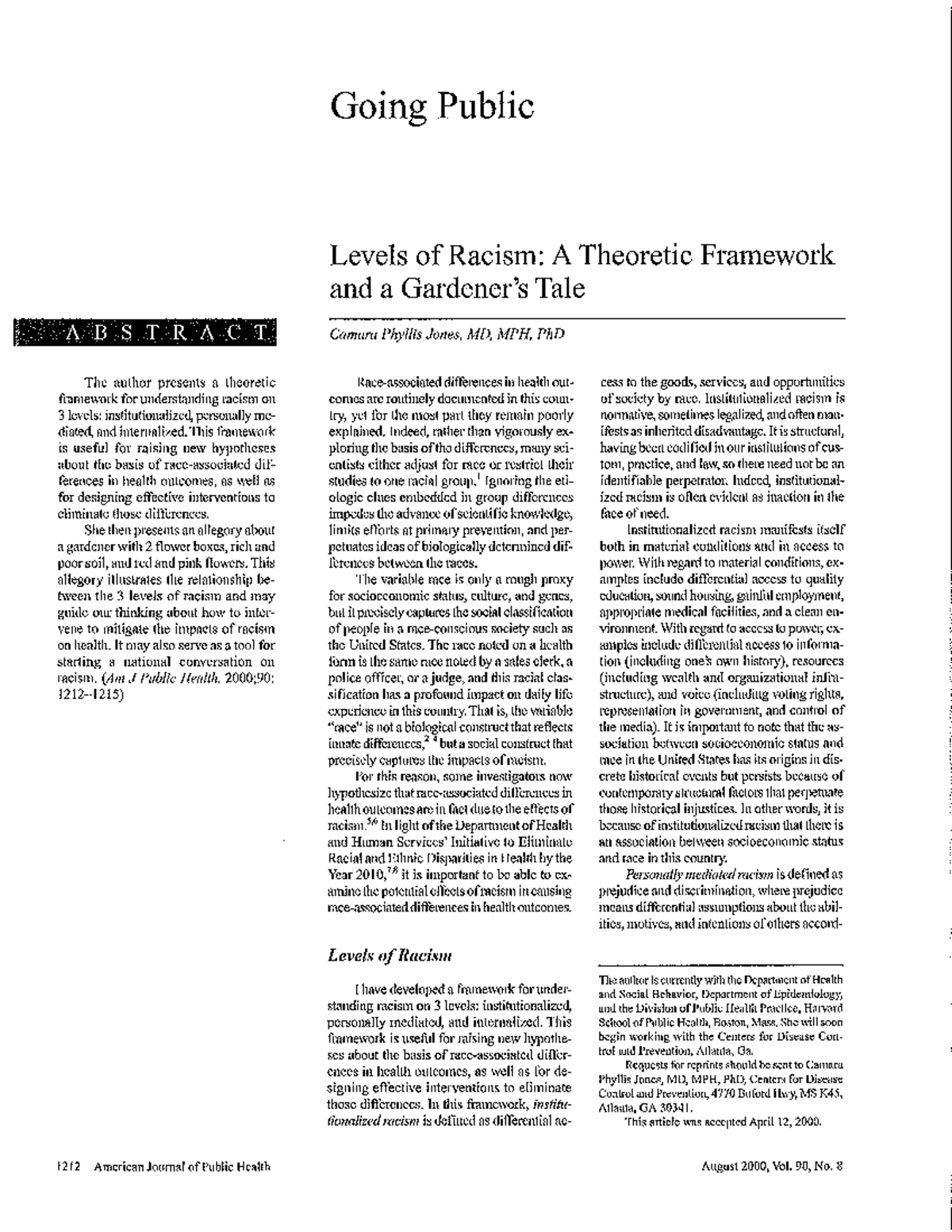 Levels of Racism: A Theoretical Framework and Allegory (ABC 101) - Studocu