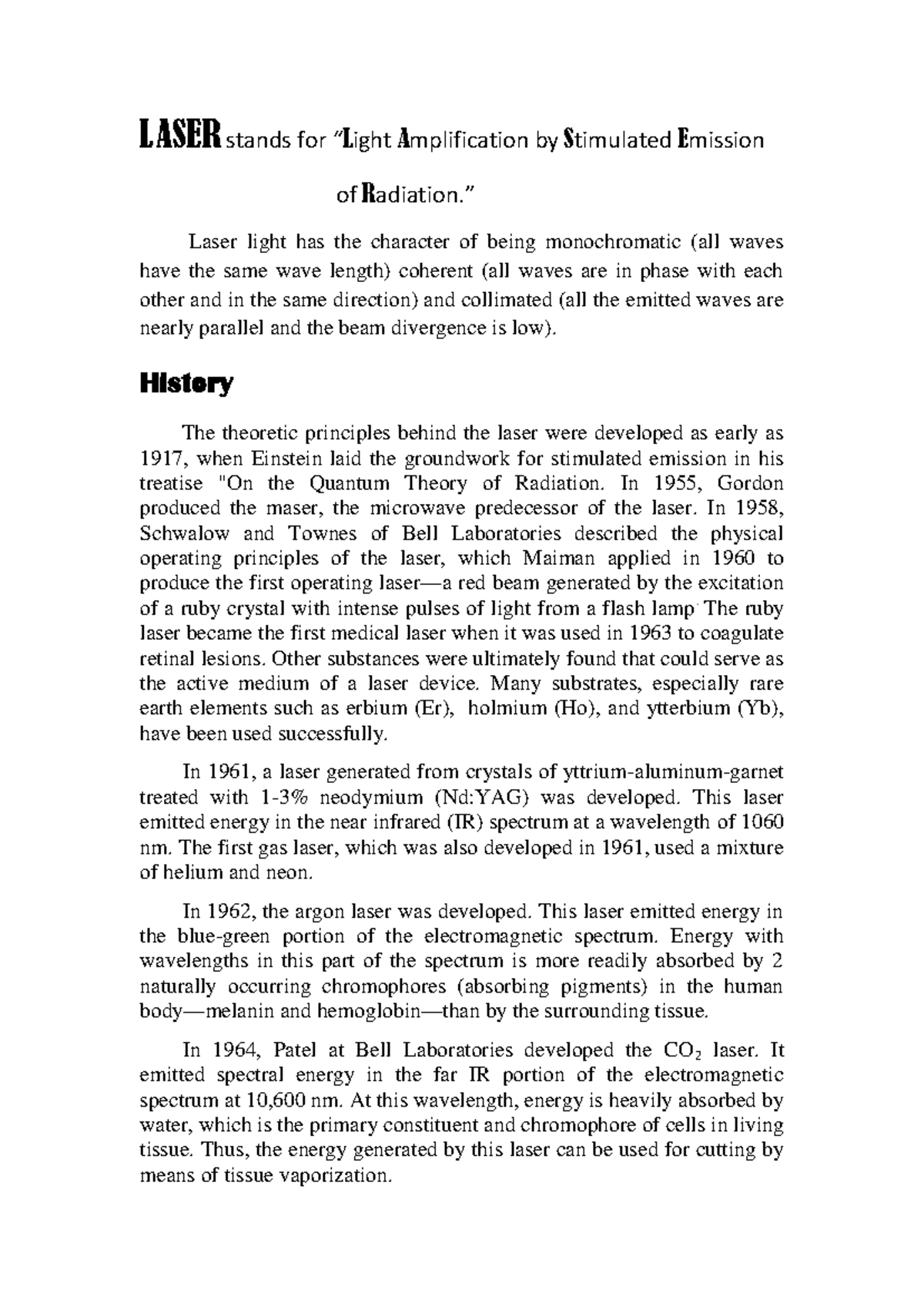 01 Laser Physics - LASER stands for “Light Amplification by Stimulated ...