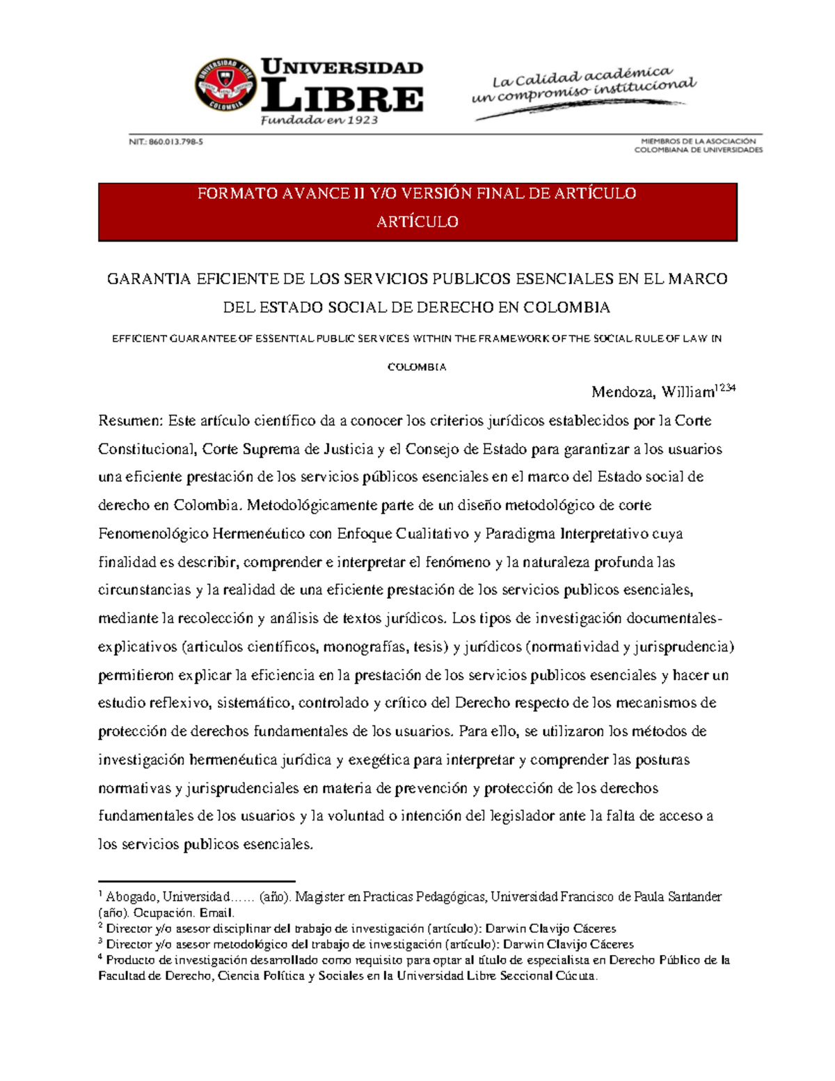 Eficiencia DE LA Prestacion DE Servicios Publicos - FORMATO AVANCE II Y ...
