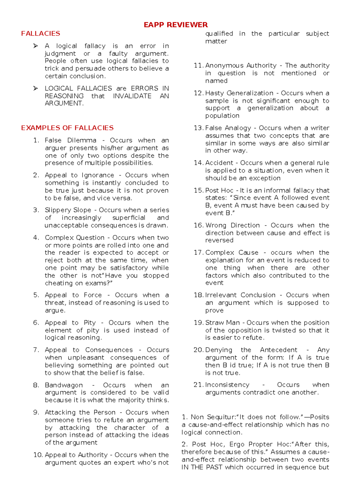 EAPP 101 - Understanding Logical Fallacies: A Comprehensive Guide - Studocu