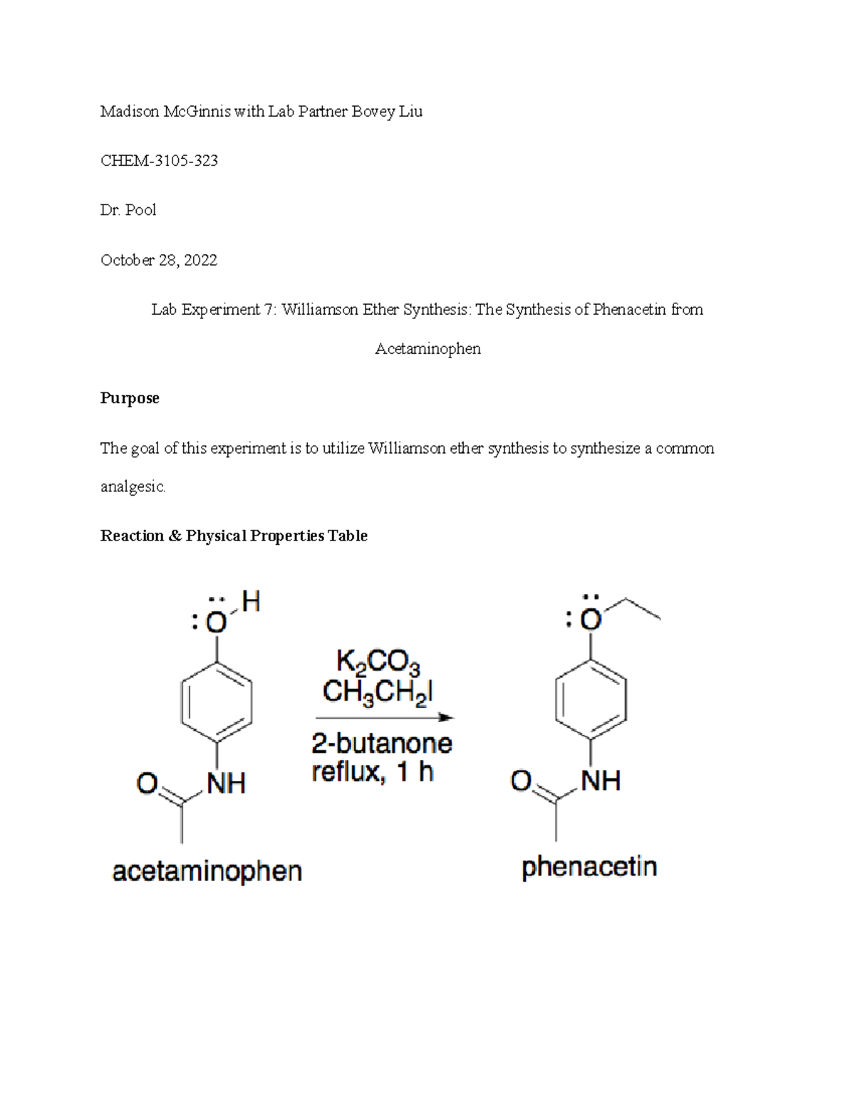 Lab 7 Report: Williamson Ether Synthesis of Phenacetin from ...
