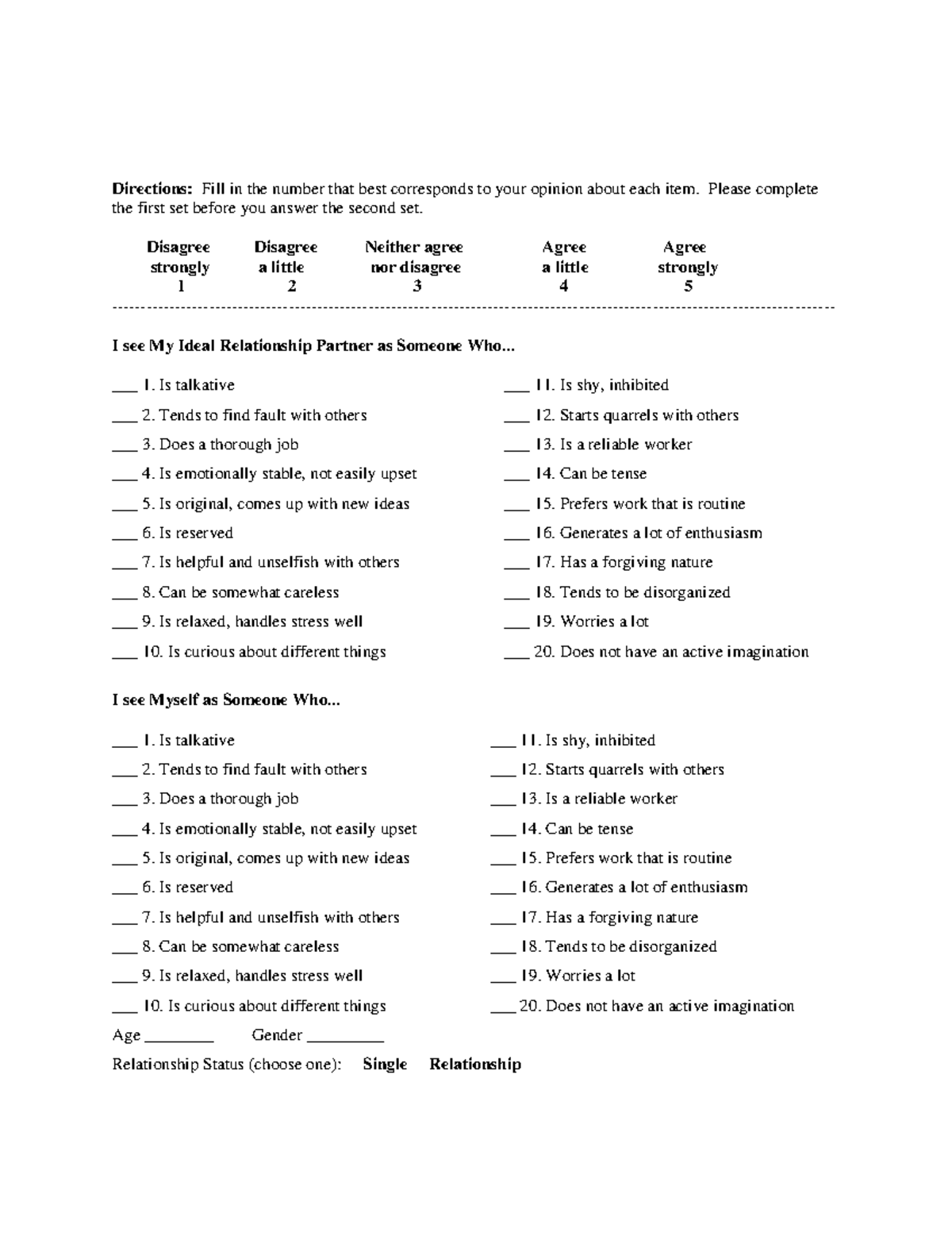 Big Five Questionnaire - Personality Assessment Tool - Studocu