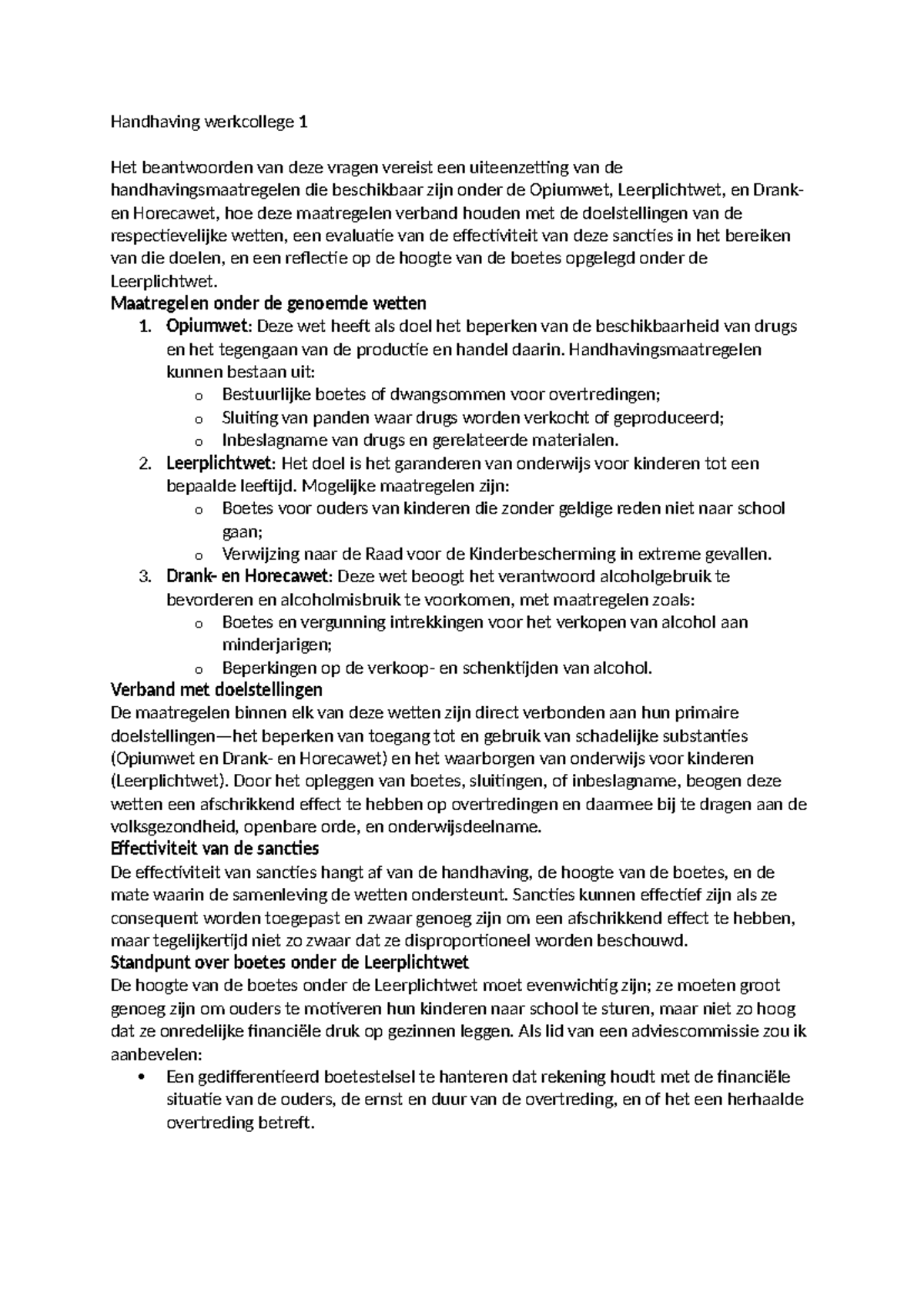 Handhaving Werkcollege 1: Evaluatie van Sancties onder Opiumwet ...