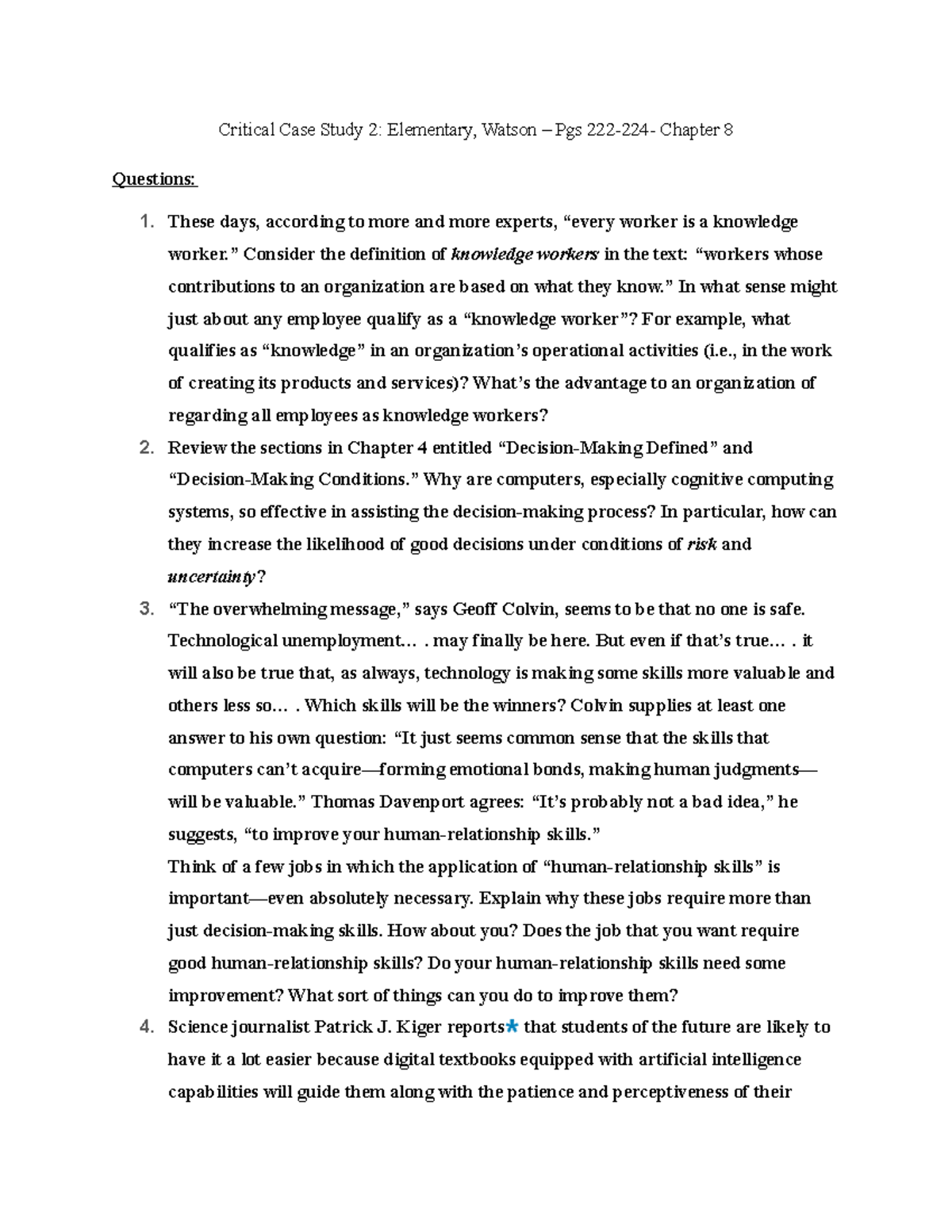 Critical Case Study 2: Exploring Knowledge Workers & Decision-Making ...