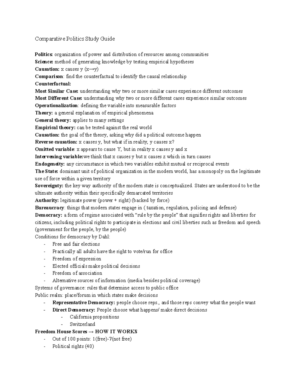 Comparative Politics Study Guide: Key Concepts and Theories - Studocu
