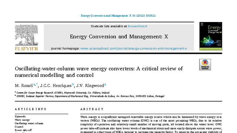 Critical Review of Numerical Modelling and Control of OWC WECs: Energy ...