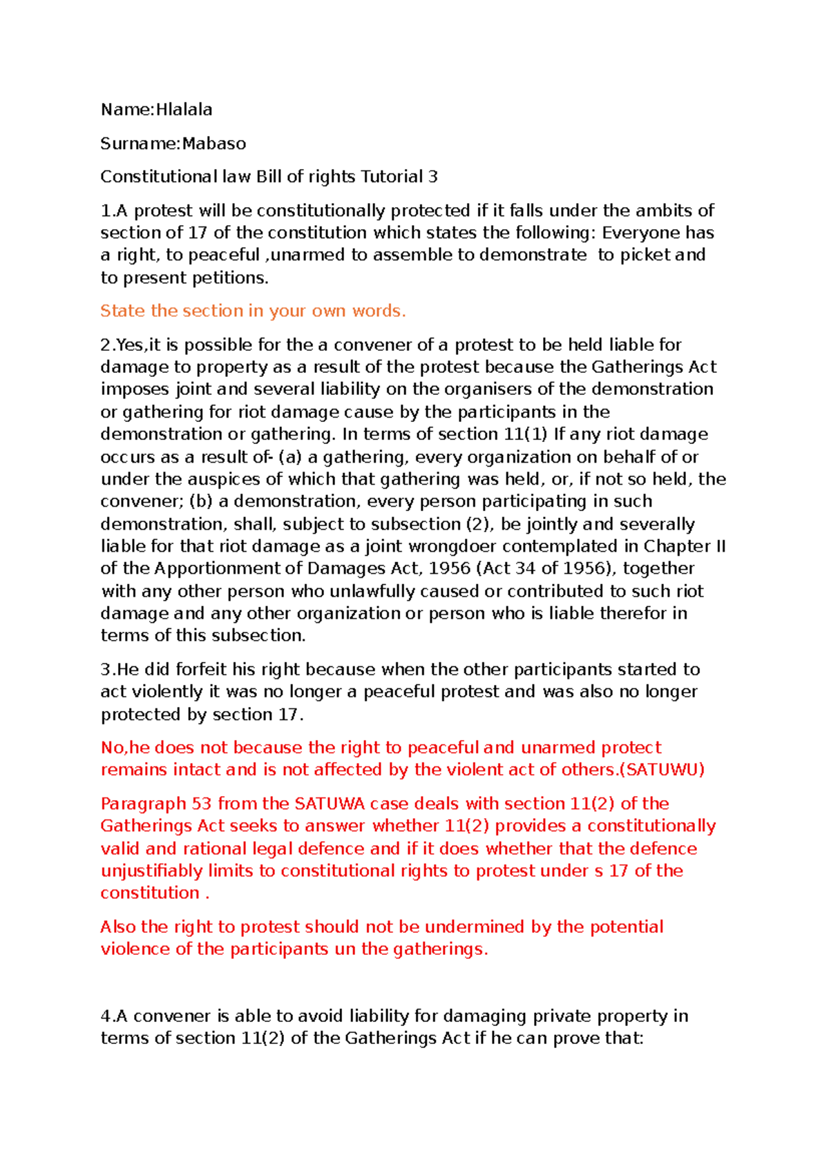 Bill of Rights Tutorial 3 (Constitutional Law) - Class Amendments - Studocu