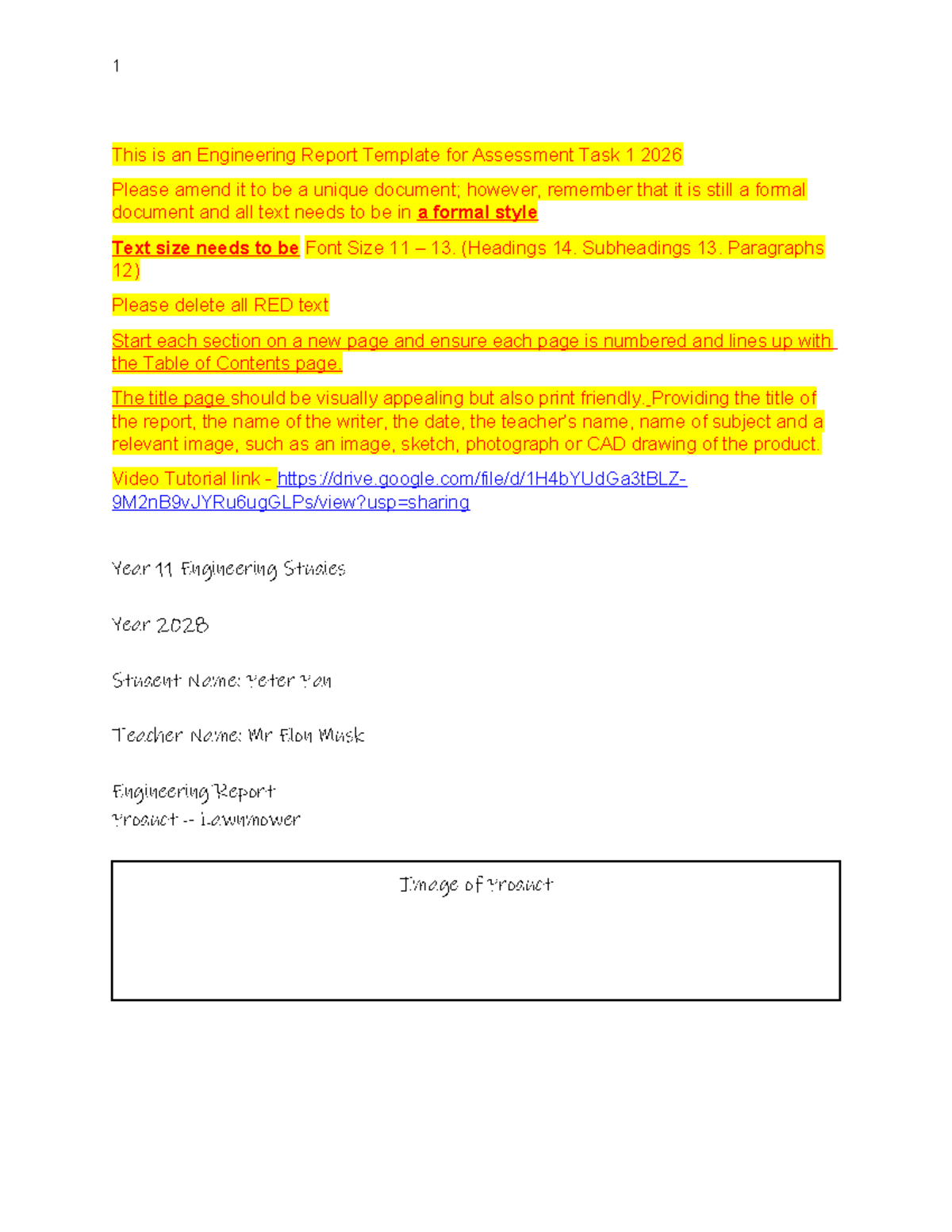Engineering Report Template for Assessment Task 1 - Year 2026 - Studocu