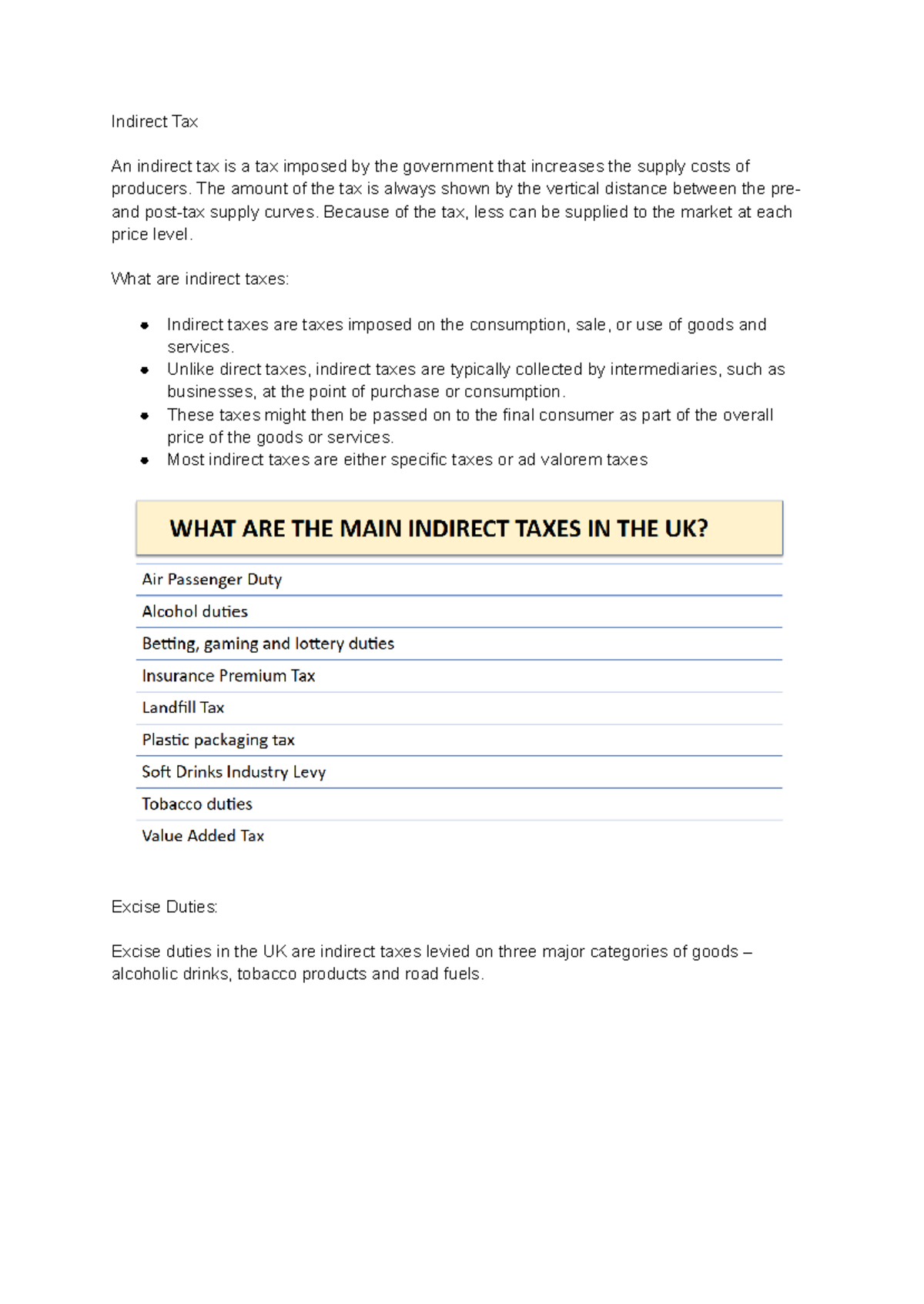 Indirect Tax Overview: Impacts, Types, and Justifications - Studocu