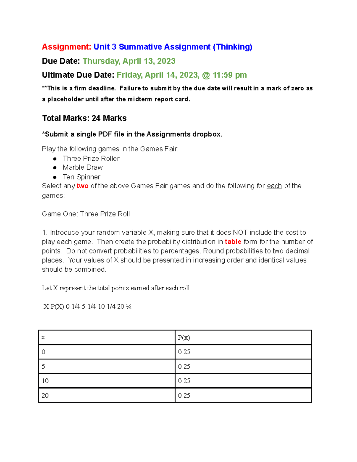 Unit 3 Summative Assignment (Thinking): Games Fair Analysis - Studocu