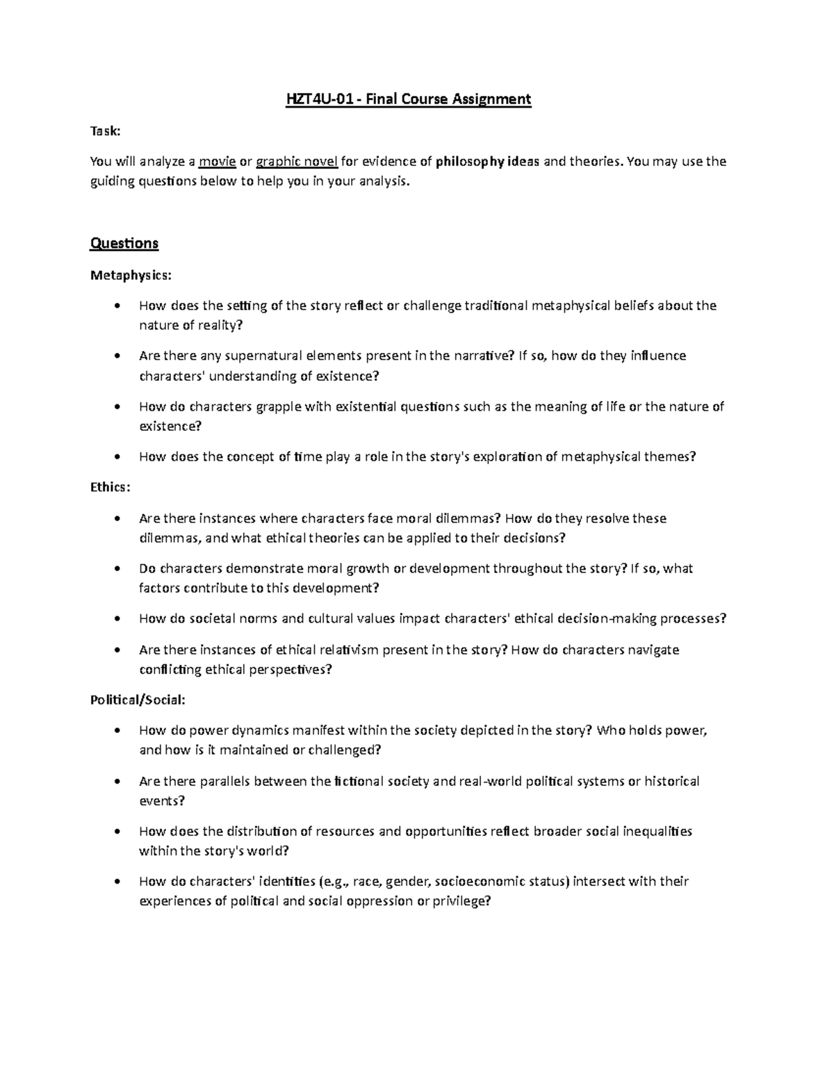 HZT4U Final Course Assignment: Analyzing Philosophy in Film/Graphic ...
