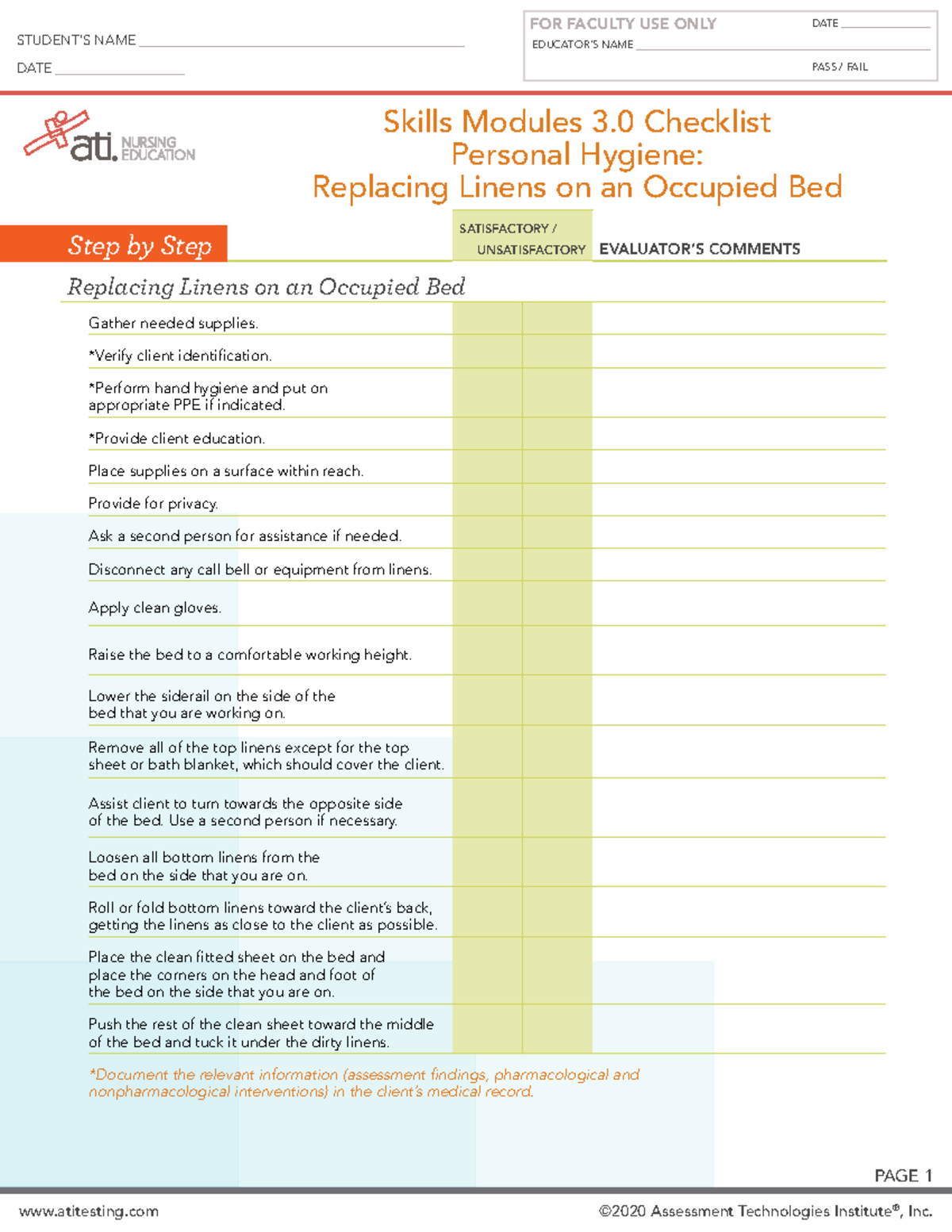 NURSING EDUCATION IL: Skills Checklist for Personal Hygiene in Occupied ...