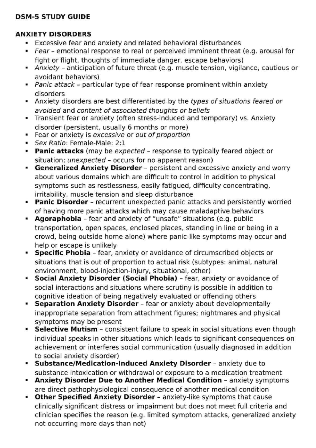 Abnormal Psychology (AB PSYCH) Study Guide: Anxiety & Related Disorders ...