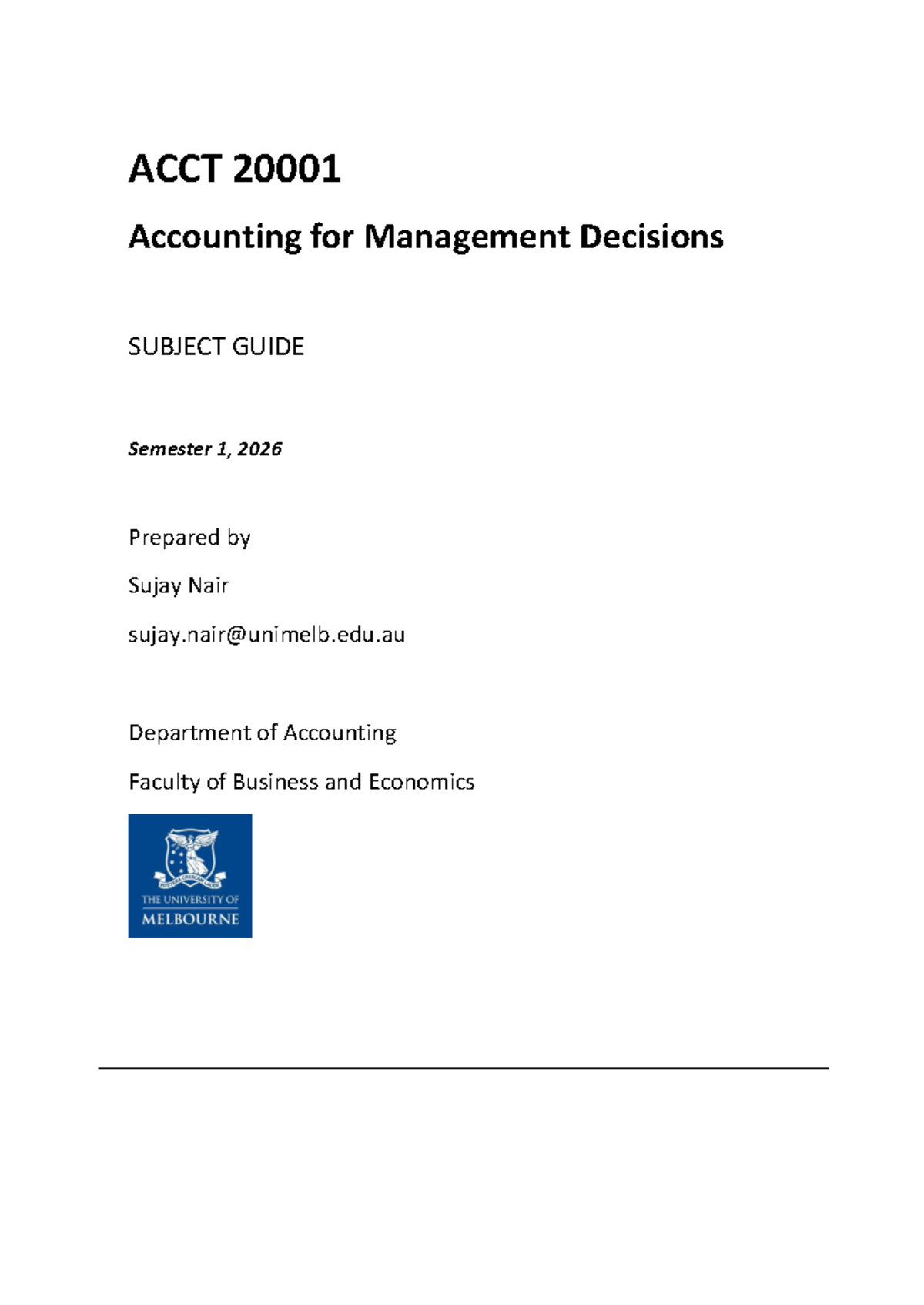 ACCT 2026 S1: Subject Guide for Accounting Management Decisions - Studocu