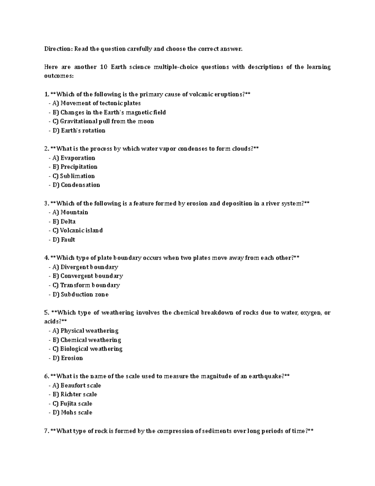 EE57 - Earth Science Quiz: Key Concepts on Volcanic Activity and ...