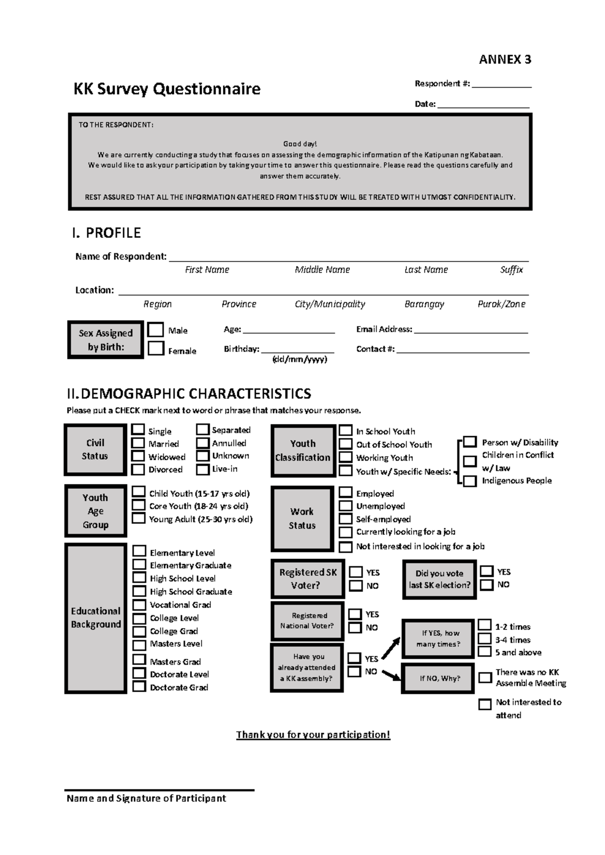 KK Survey Questionnaire for Demographic Assessment - Studocu