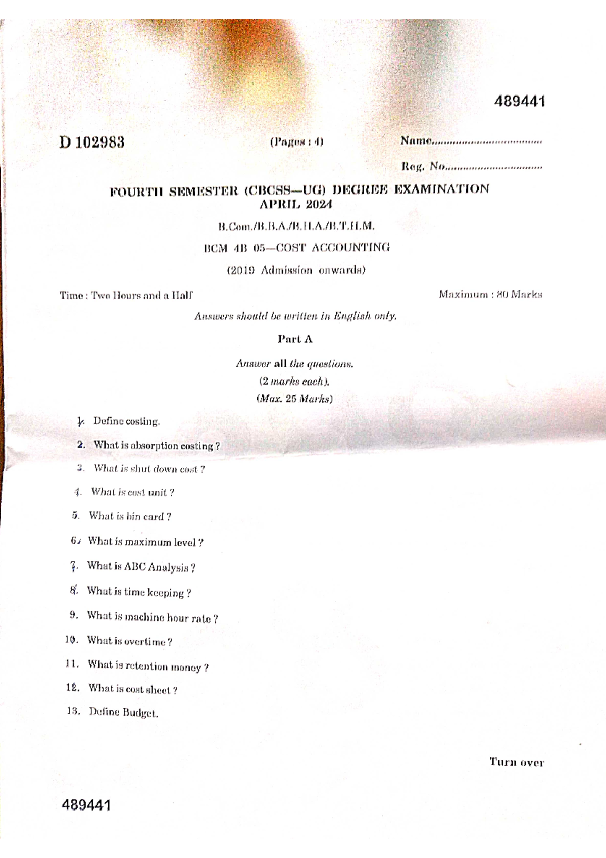 BCM 4B Cost Accounting 2024 Final Exam Question Paper - Studocu