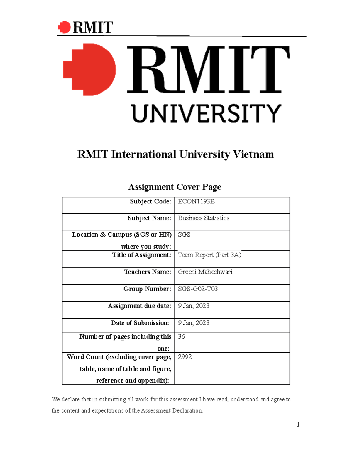 Bstat-ASM 3a- SGS- G02- T03-1 - RMIT International University Vietnam ...