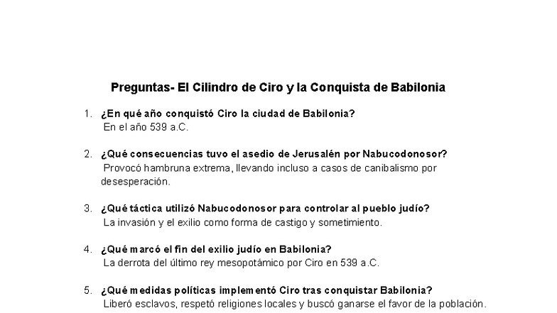 El Cilindro de Ciro: Conquista de Babilonia y su Impacto - Studocu