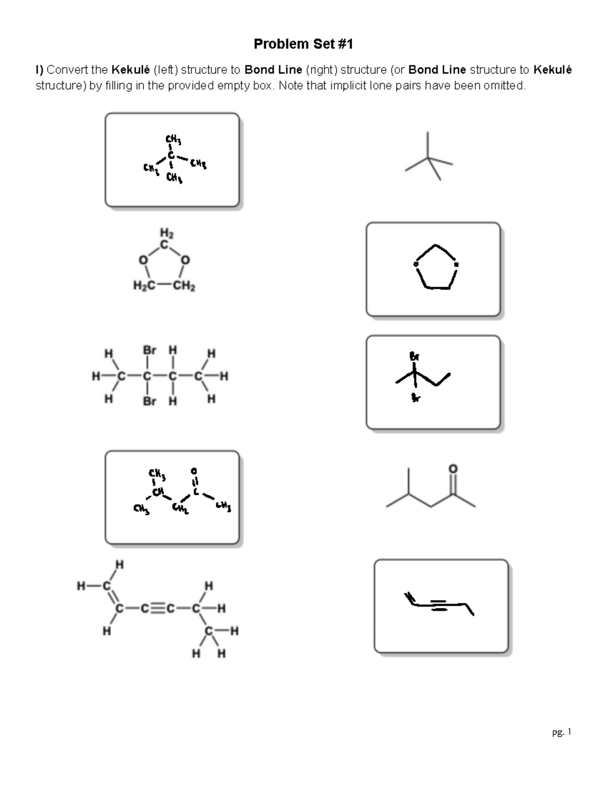 Problem Set I: Kekulé to Bond Line Structures & Bond Types - Studocu